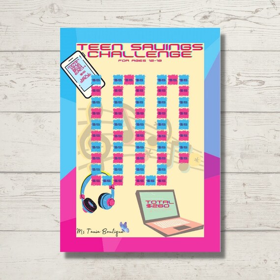 Printable Teen Savings Challenge Teenager Saving Challenge | Etsy