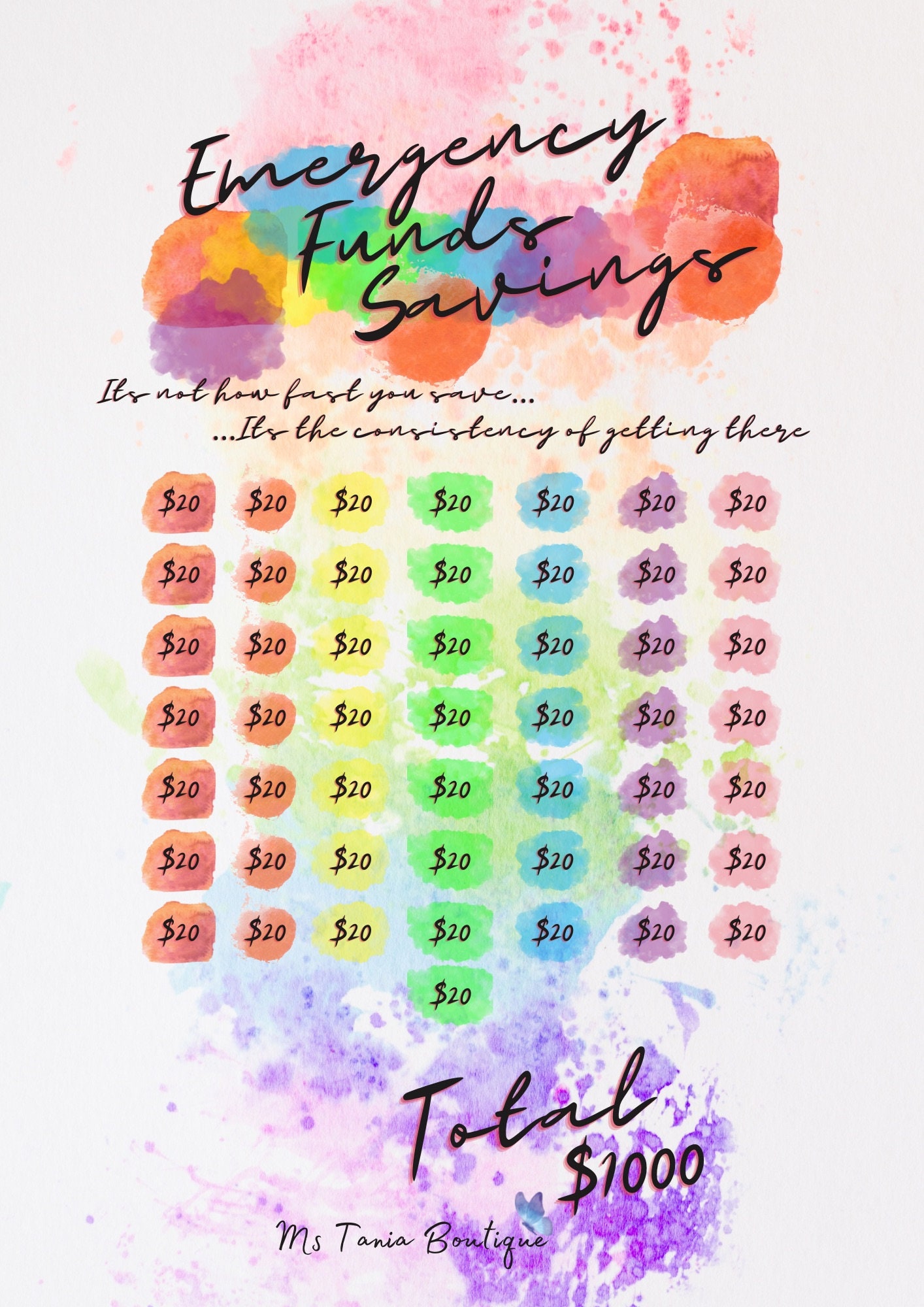 Emergency Fund Savings Challenge, Savings Challenge, Printable Savings ...