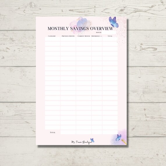 Printable Monthly Savings Overview Finance Tracker Savings | Etsy