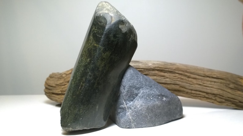 Black Nephrite Jade Specimen, Large Crystal Shape Pebble, Green Yellow ...