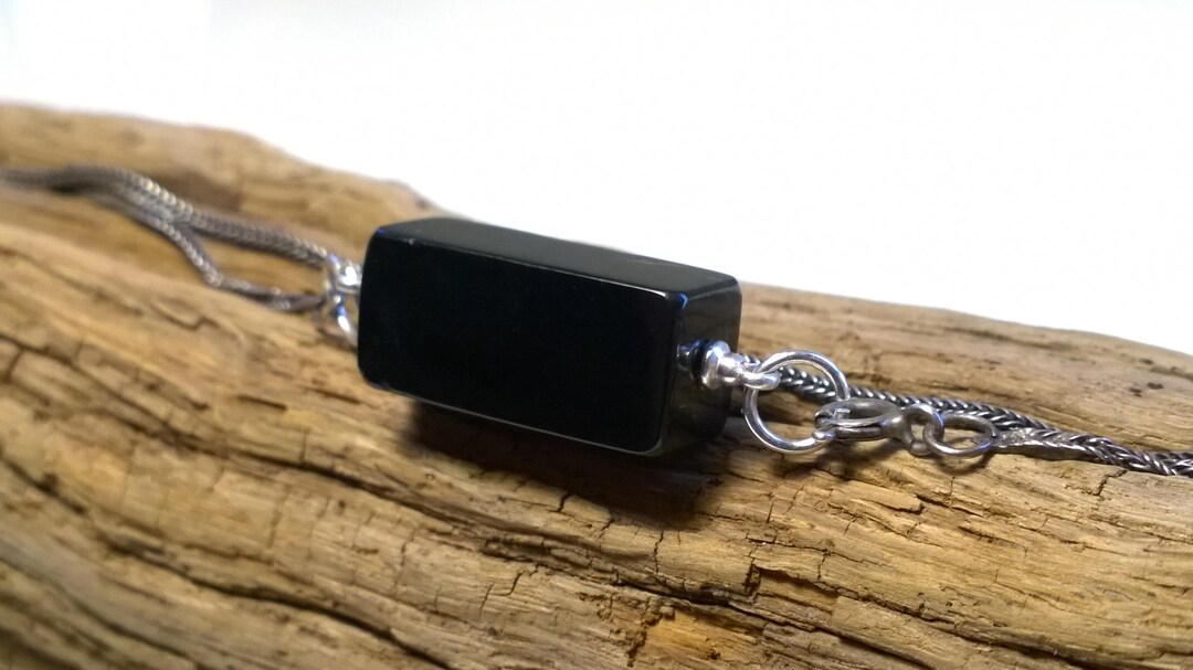 Black Nephrite Bead, Jade Chest Box Necklace, Rectangle Cabochon, Black ...