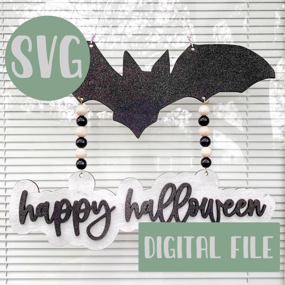 Bat Door Hanger Laser File - Bat Welcome Sign - Halloween Door Hanger ...