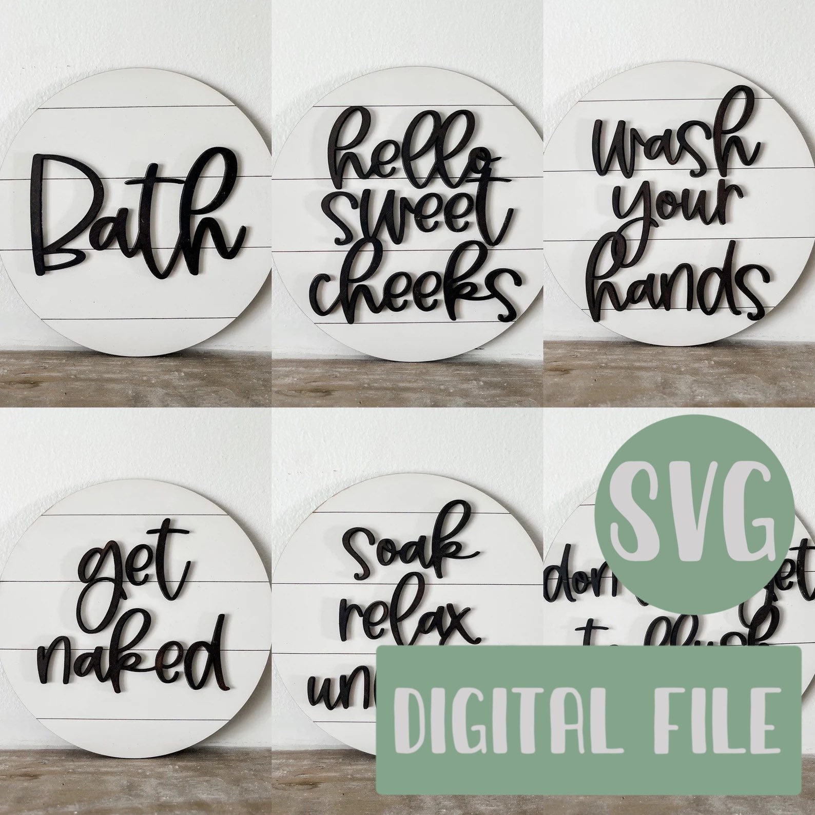 Bathroom Set SVG - Bathroom Laser File - DIGITAL FILE - Bathroom Sign ...