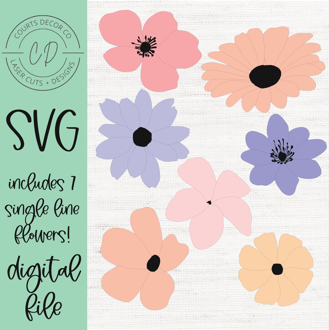Single Line Flower Set of 7 - DIGITAL DOWNLOAD - Single Line Laser File ...