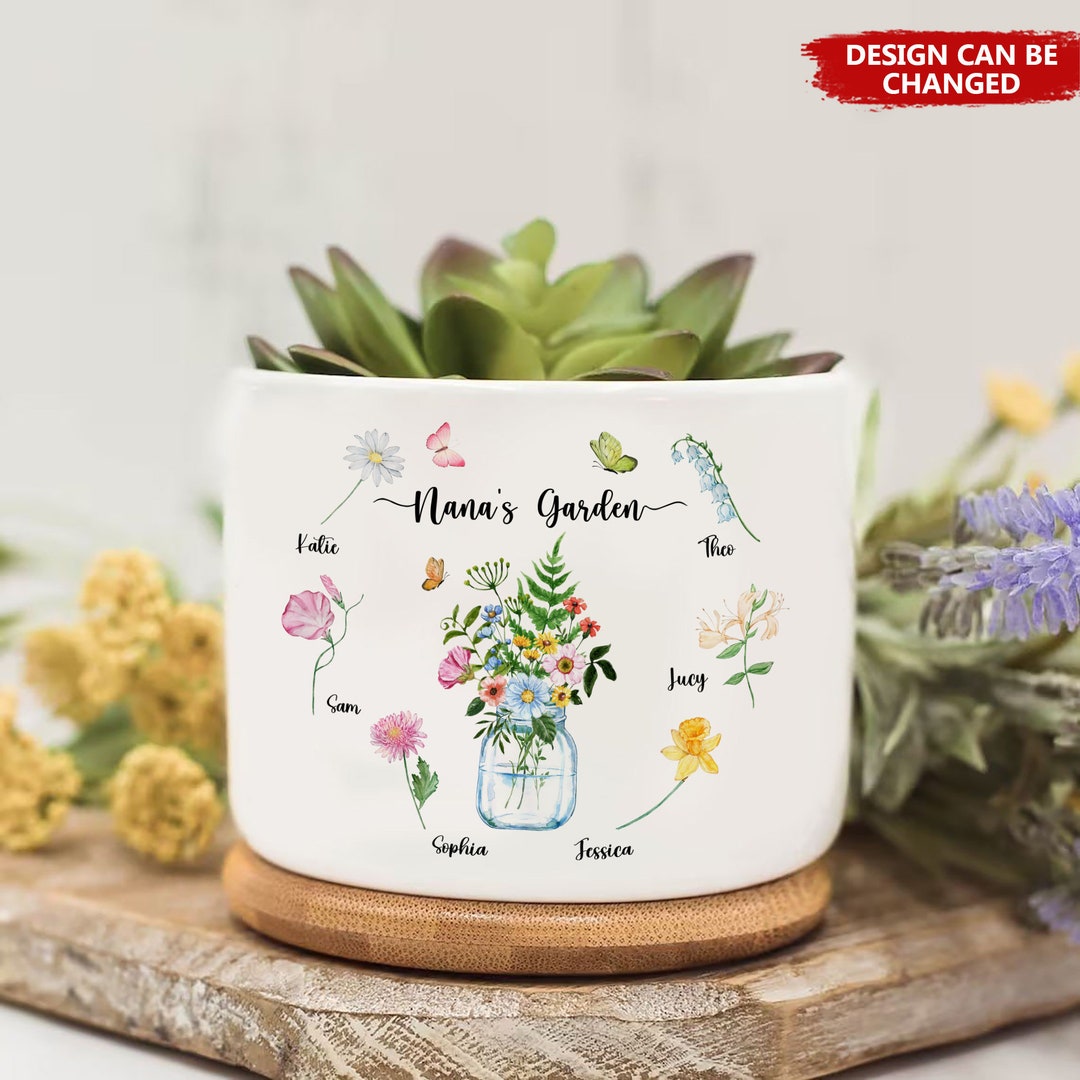 Custom Grandma's Garden Mini Plant Pot, Birth Month Flower Family ...