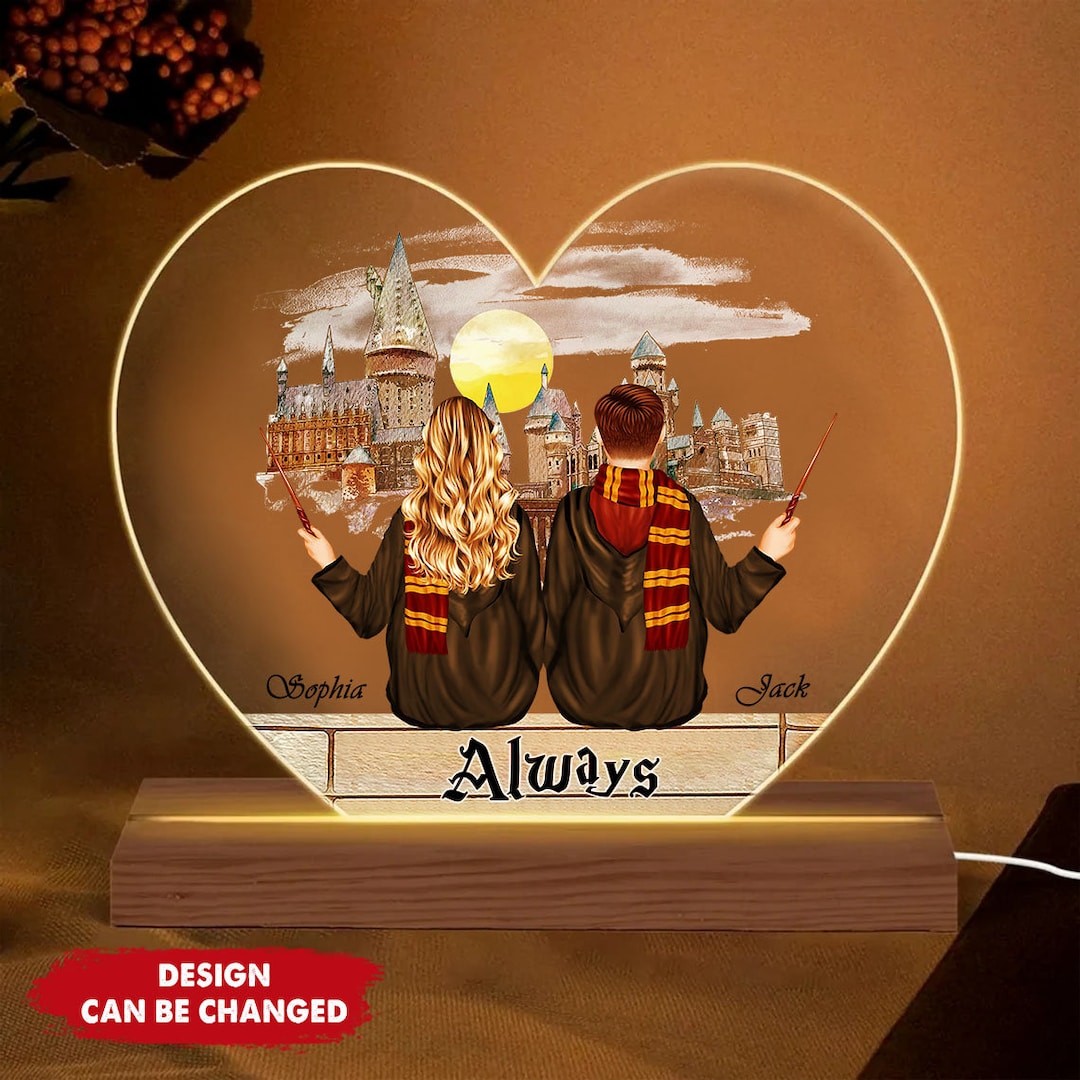 Personalized Wizard Couple Heart LED Light, Night Light, Personalized ...