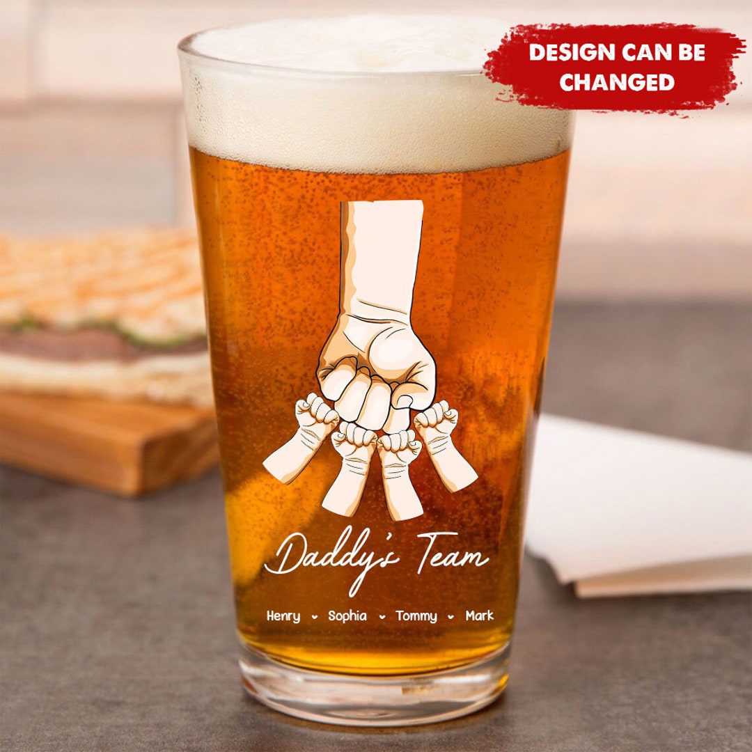Personalized Beer Glass, Fist Bump Dad Kids, Fist Bump Family Hands ...
