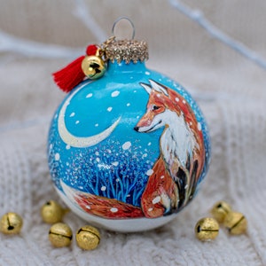 Hand Painted Fox Winter Snow Scene Glass Premium Christmas Ornament - Etsy