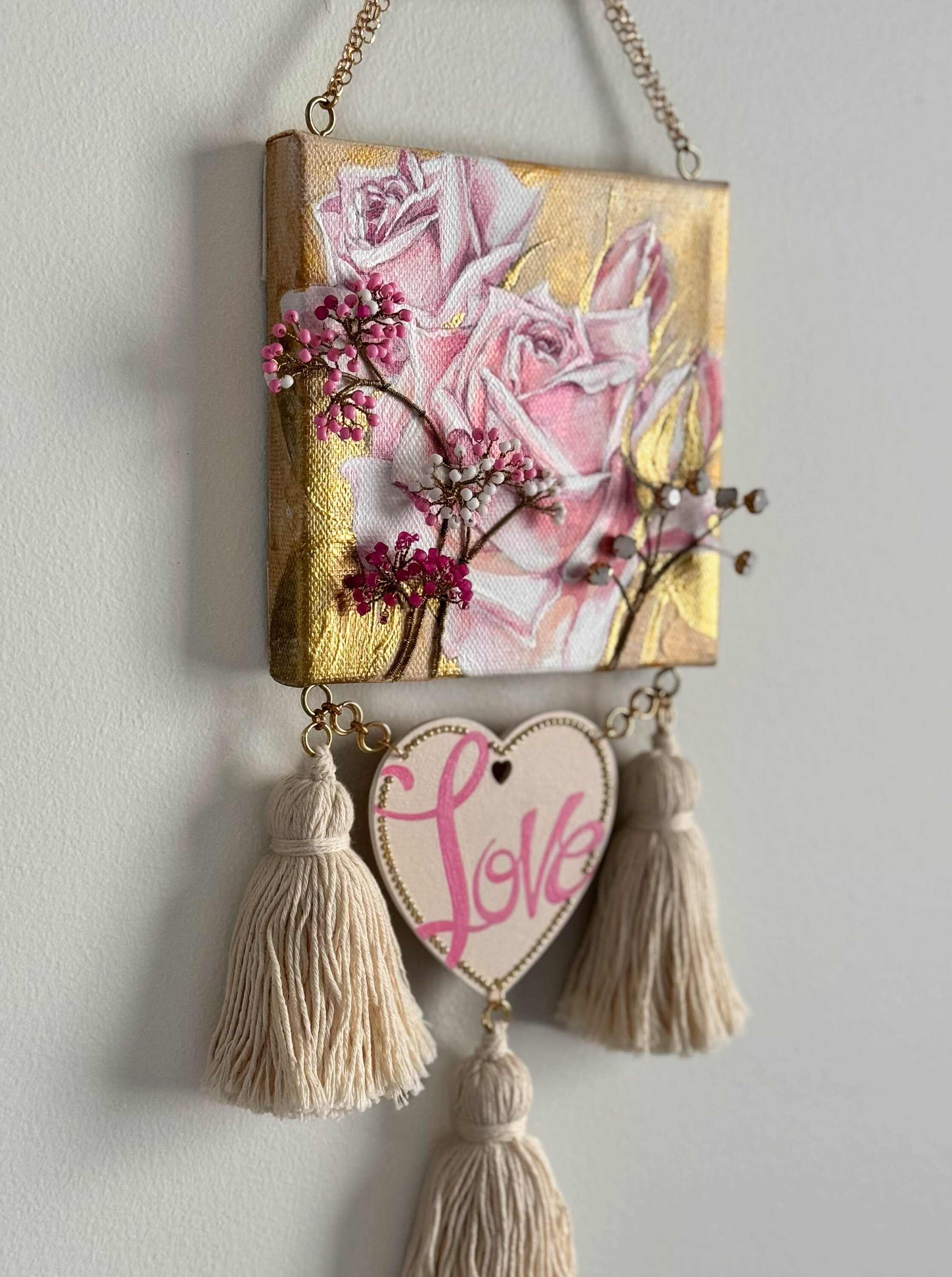 Hand-painted Floral Name Sign: Dorm Room or Nursery Decor With Tassels ...