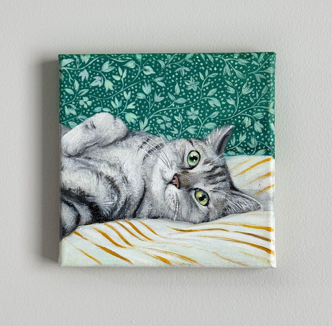 Vibrant Hand-painted Cat Portrait on Canvas Domestic Shorthair Cat - Etsy