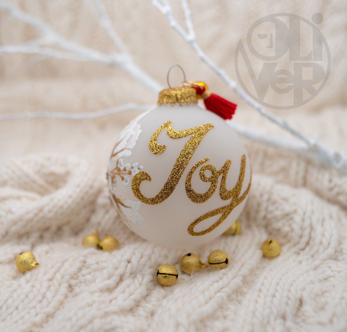 Scripted joy Hand Painted Floral Glass Christmas - Etsy