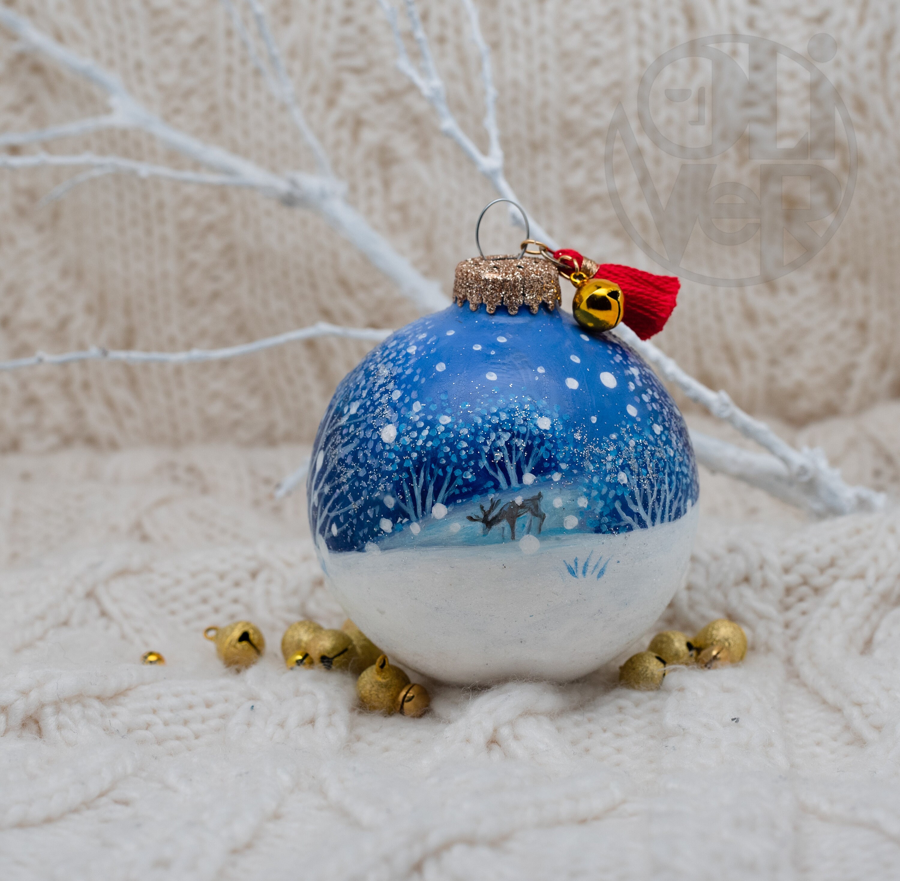Hand Painted Winter Snow Scene Glass Premium Christmas Ornament Raccoon ...