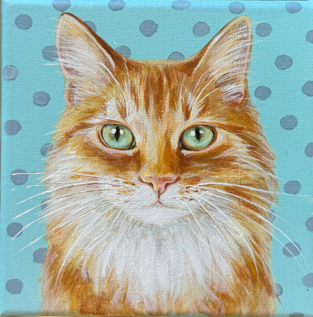 Hand-painted Cat Portrait Maine Coon Cat Painting Feline Artwork Gift ...