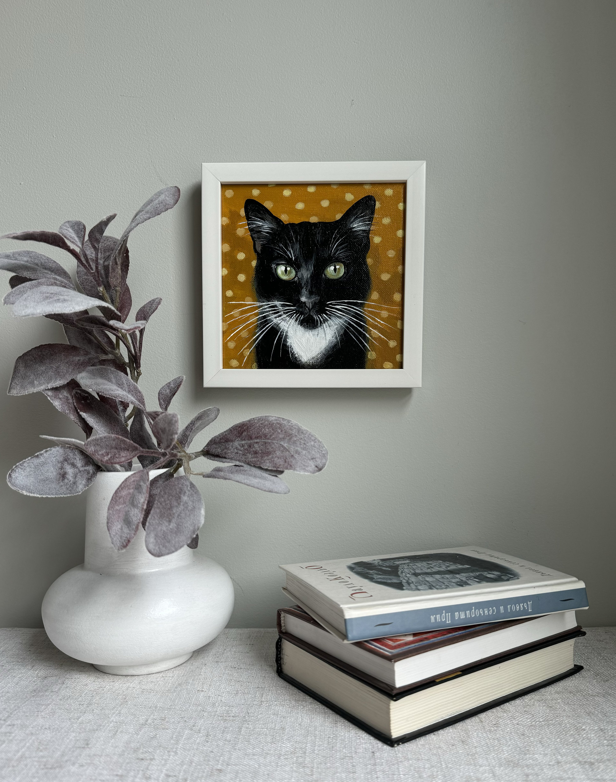 Hand-painted Cat Portrait Tuxedo Cat Painting Feline Artwork Gift for ...