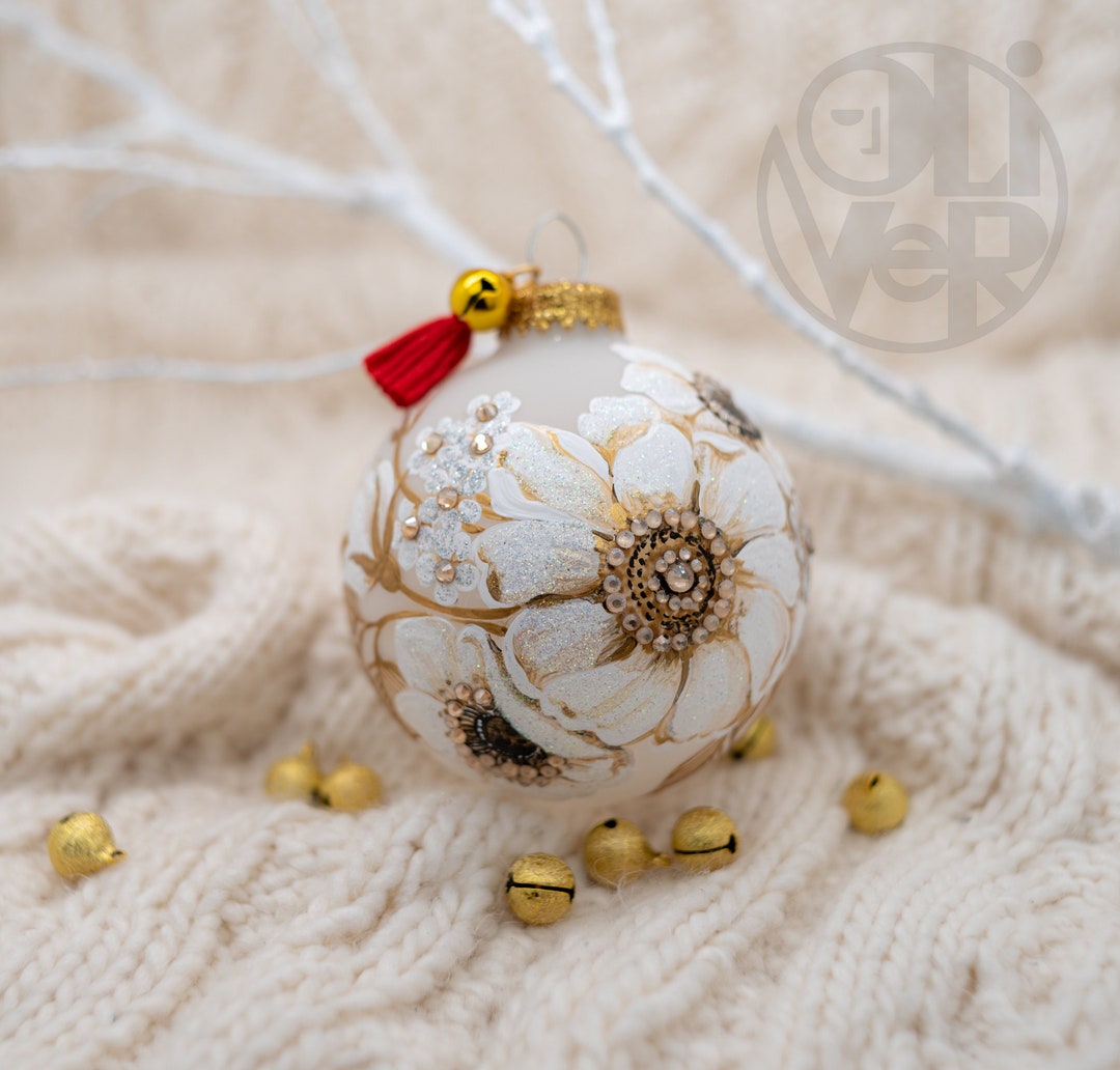 Scripted "joy" Hand Painted Floral Glass Christmas Ornament - Etsy