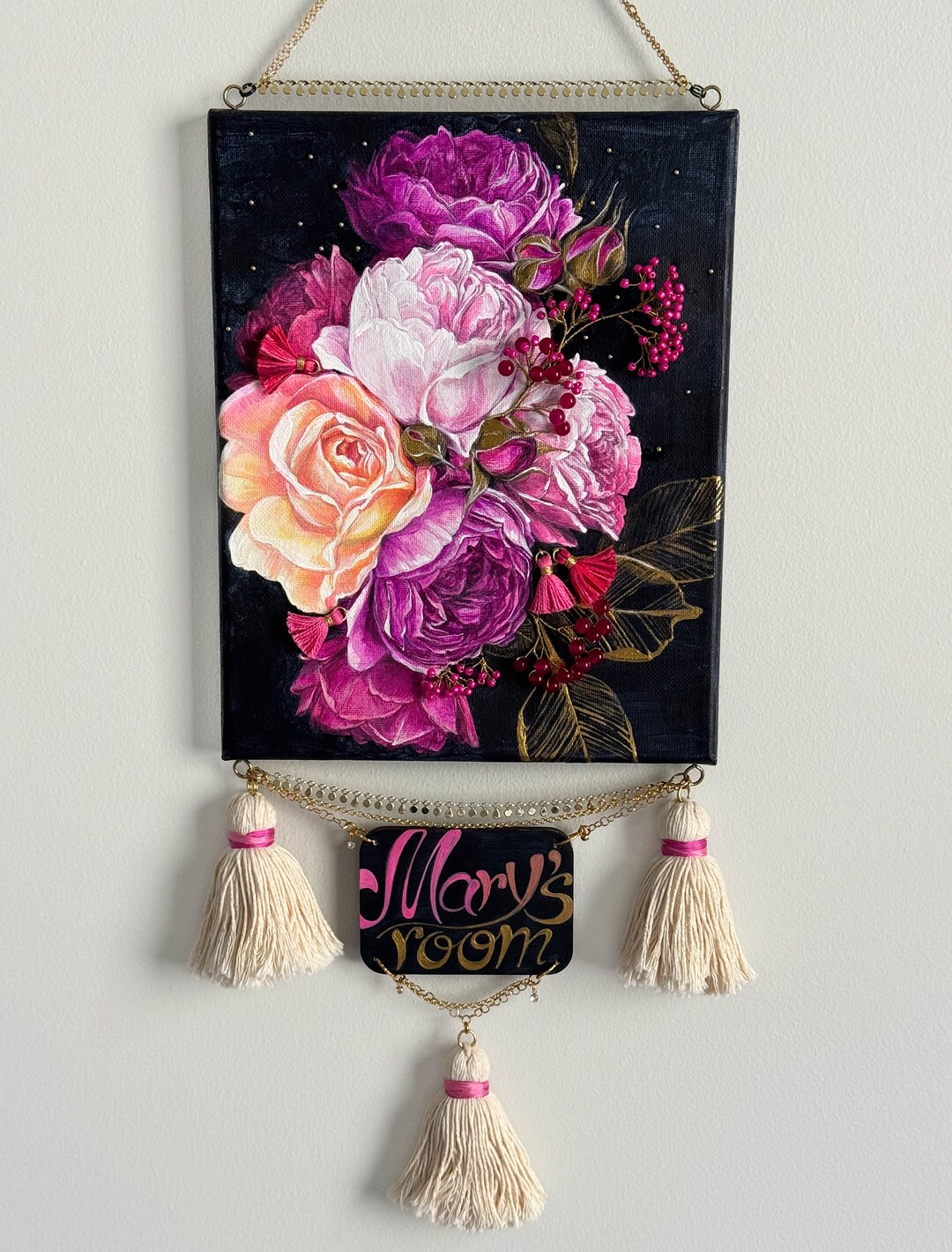 Custom Hand Painted Floral Name Sign: Personalized Dorm Room Name Sign ...