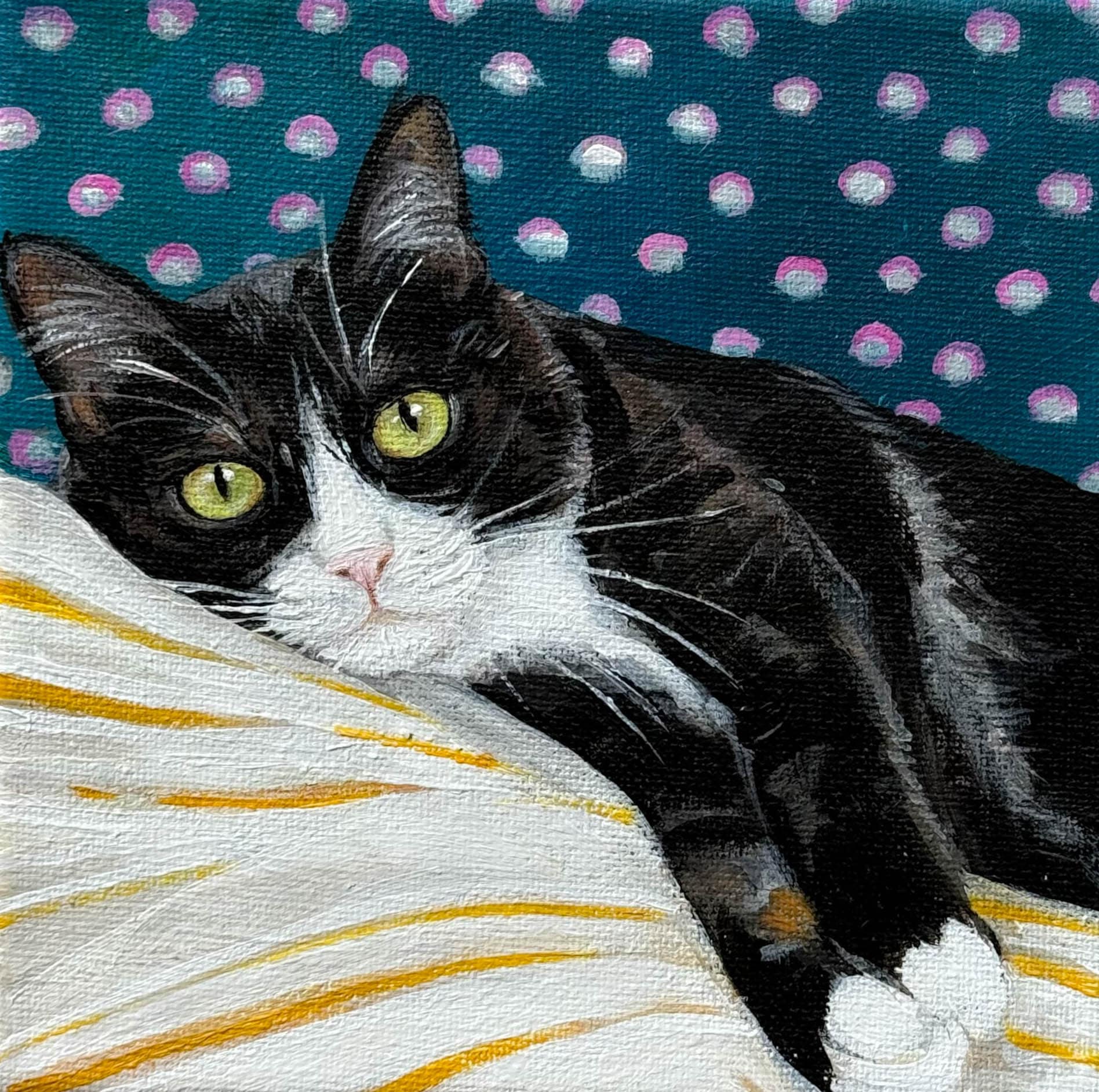 Vibrant Hand-painted Cat Portrait on Canvas Tuxedo Cat - Etsy