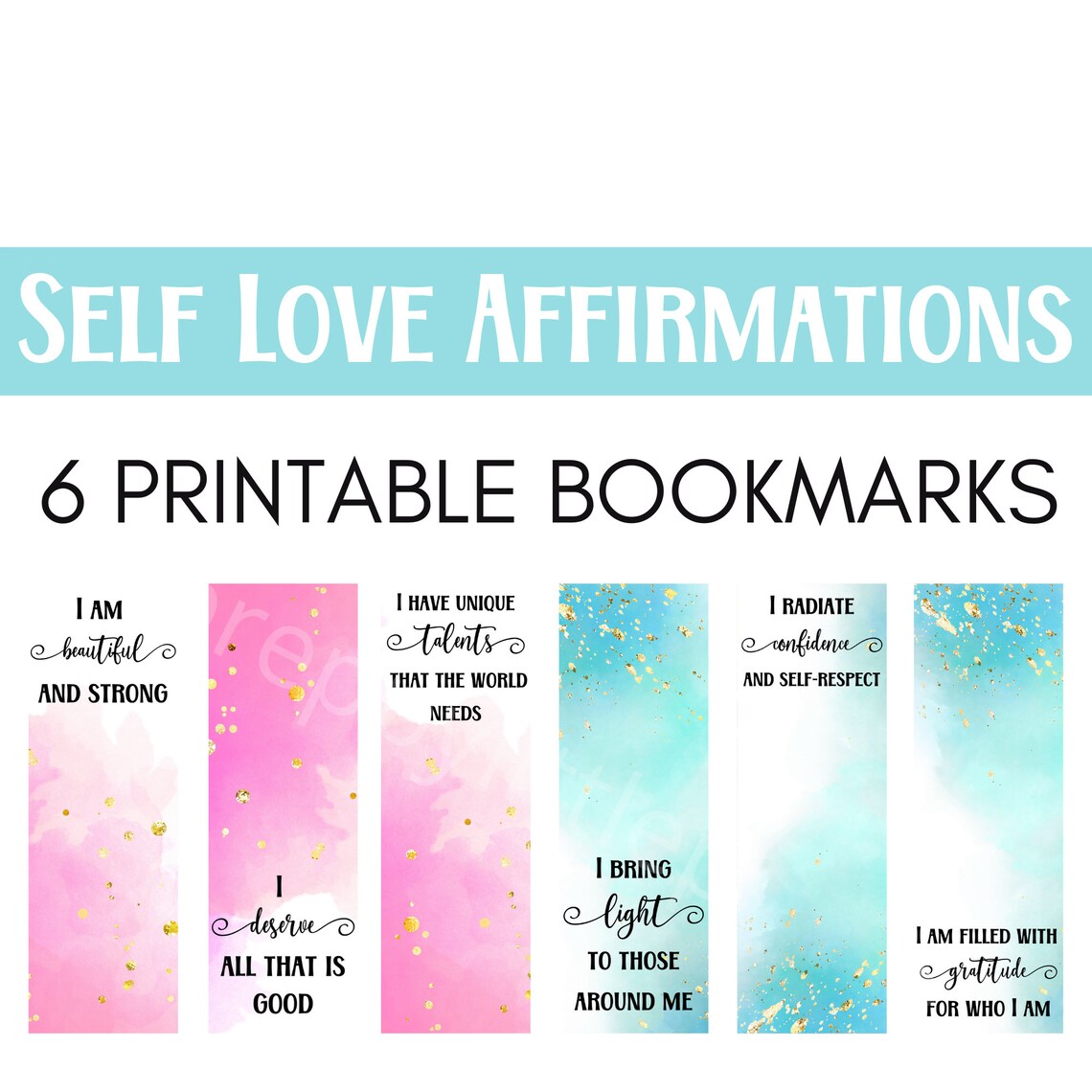 Self Love Bookmarks Printable Set of 6, Affirmation Bookmarks, DIGITAL ...