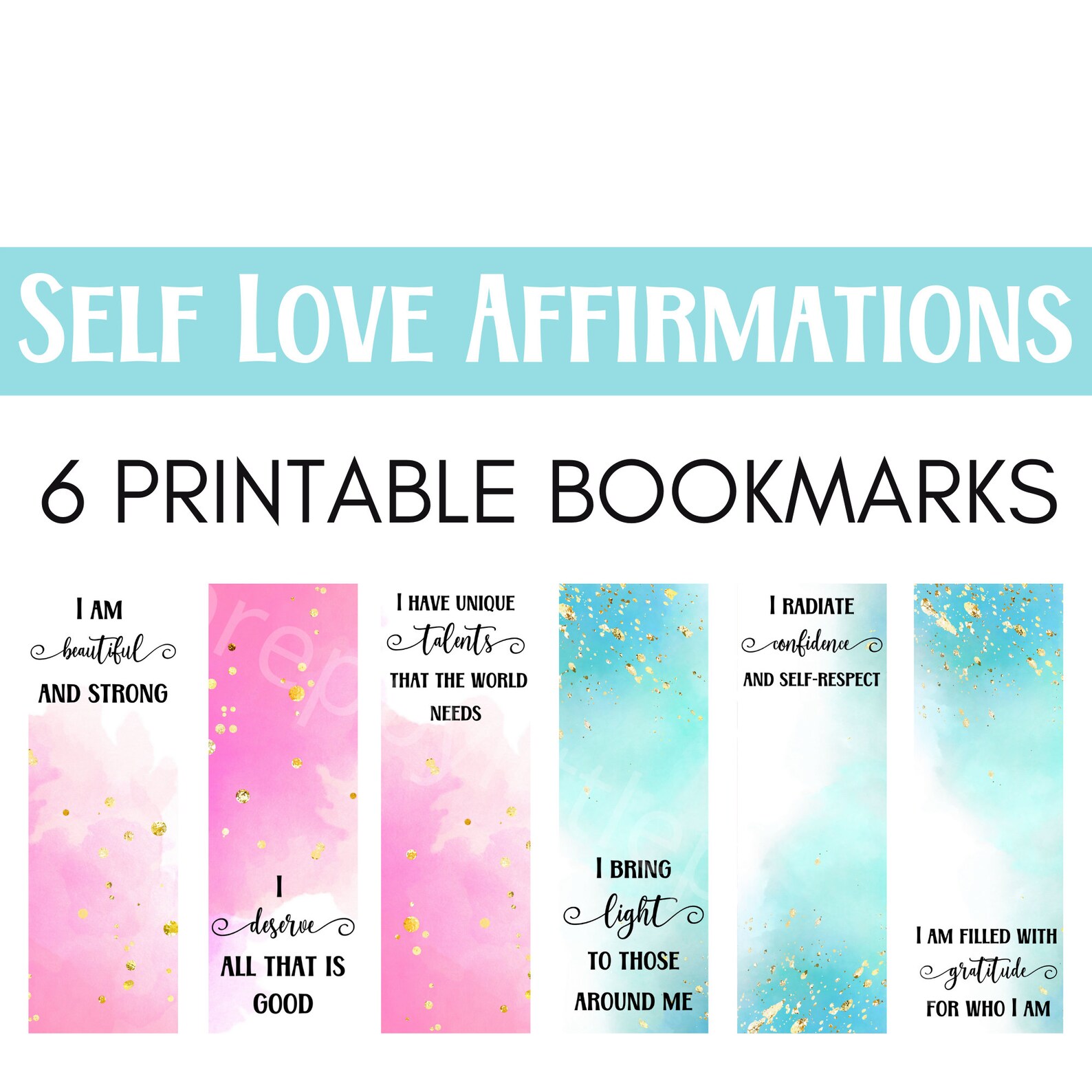 Self Love Bookmarks Printable Set of 6, Affirmation Bookmarks, DIGITAL ...