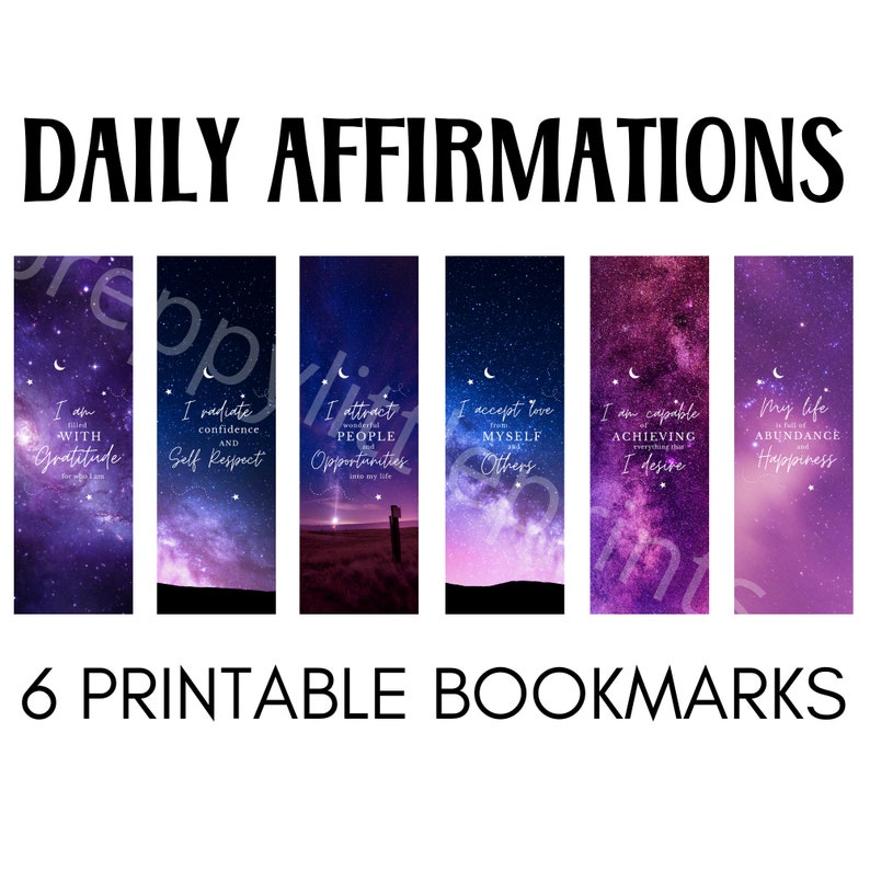 Galaxy Bookmarks, Self Love Bookmarks, Set of 6, I Am Affirmations ...