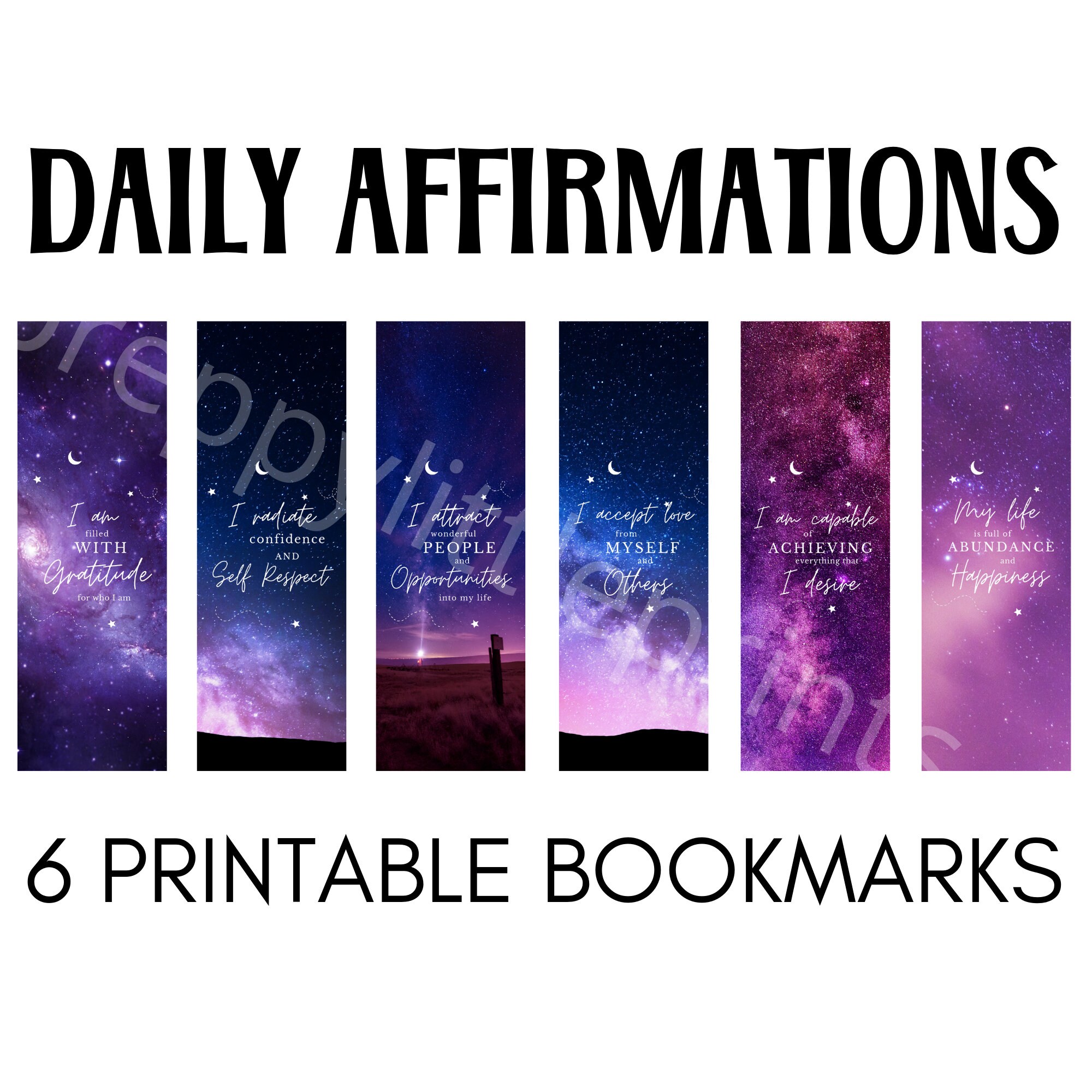 Galaxy Bookmarks, Self Love Bookmarks, Set of 6, I Am Affirmations ...