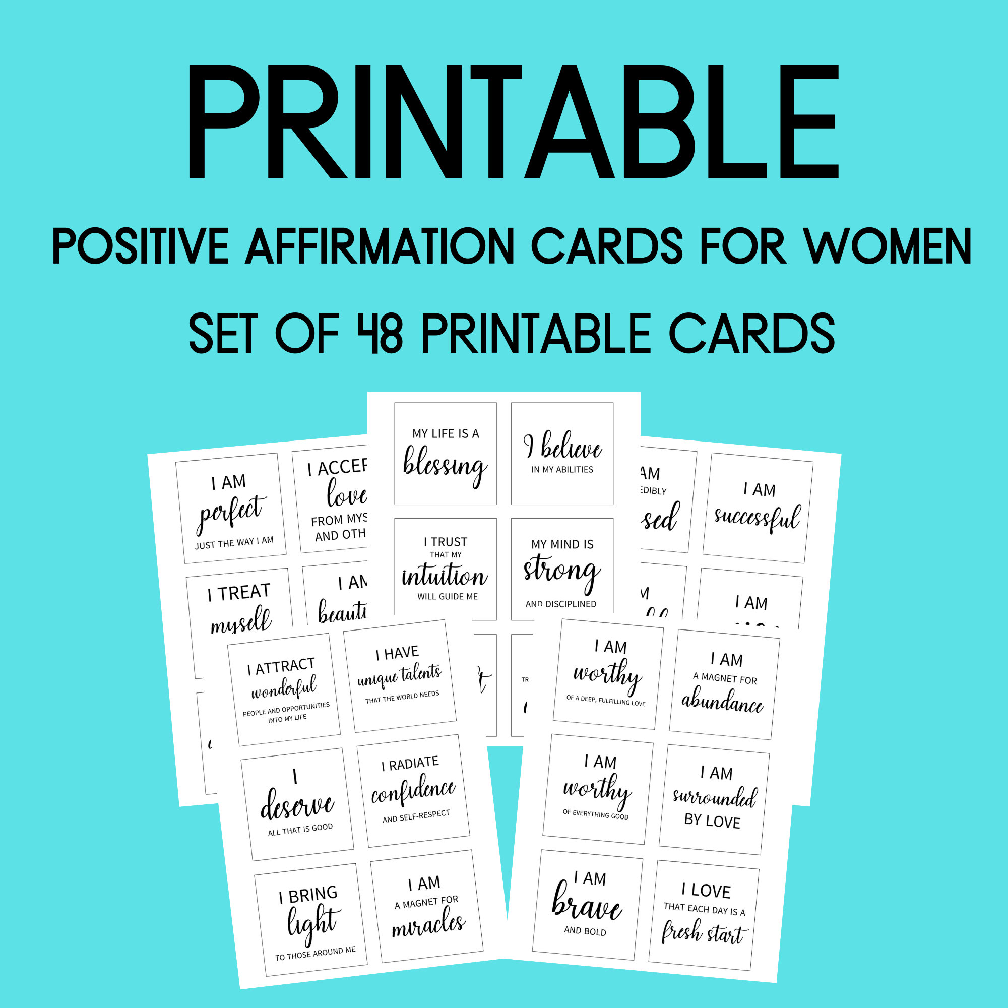 Printable Affirmation Cards for Women, Set of 48 Self Love Affirmation ...