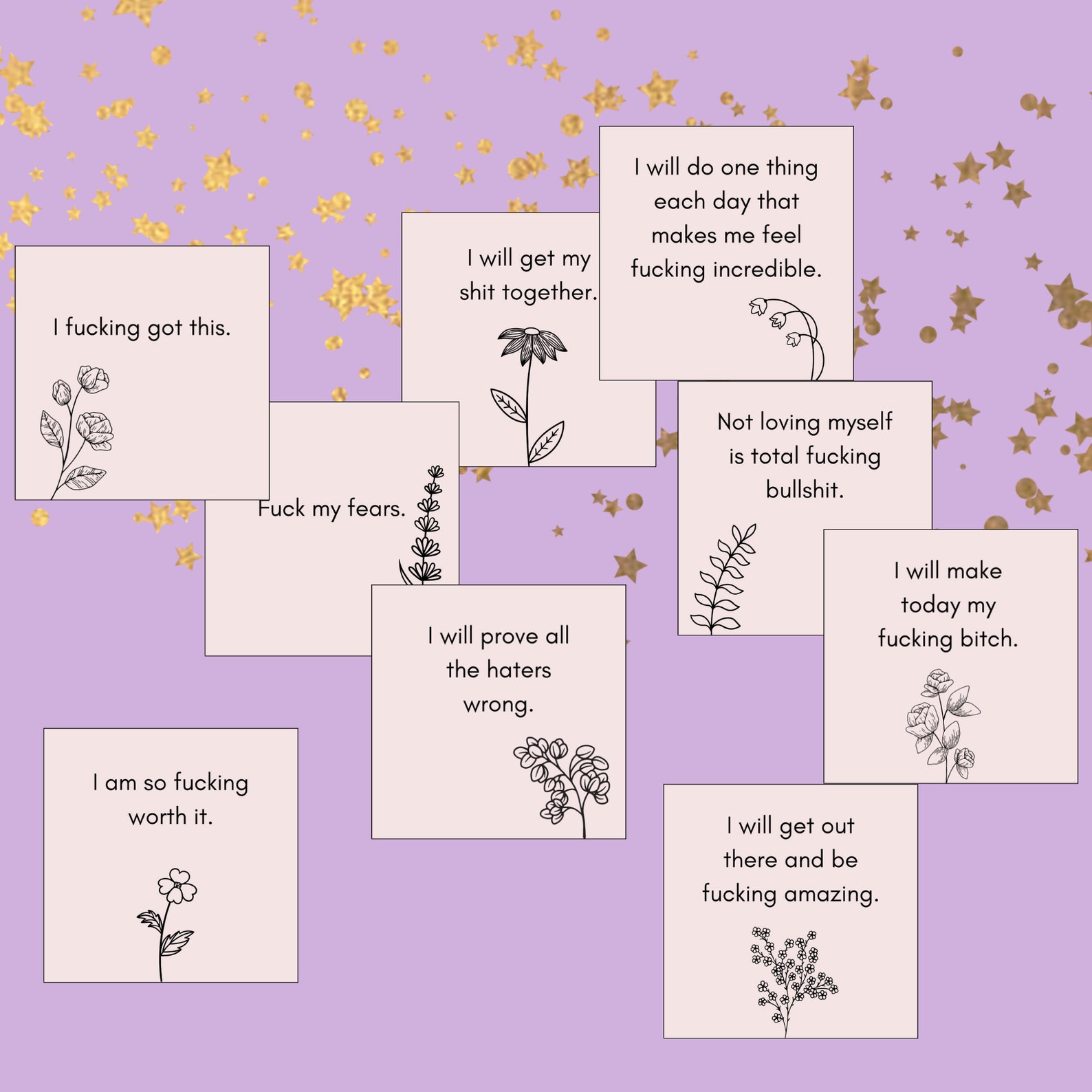 Sweary Affirmation Cards Sassy Affirmations Badass Etsy 