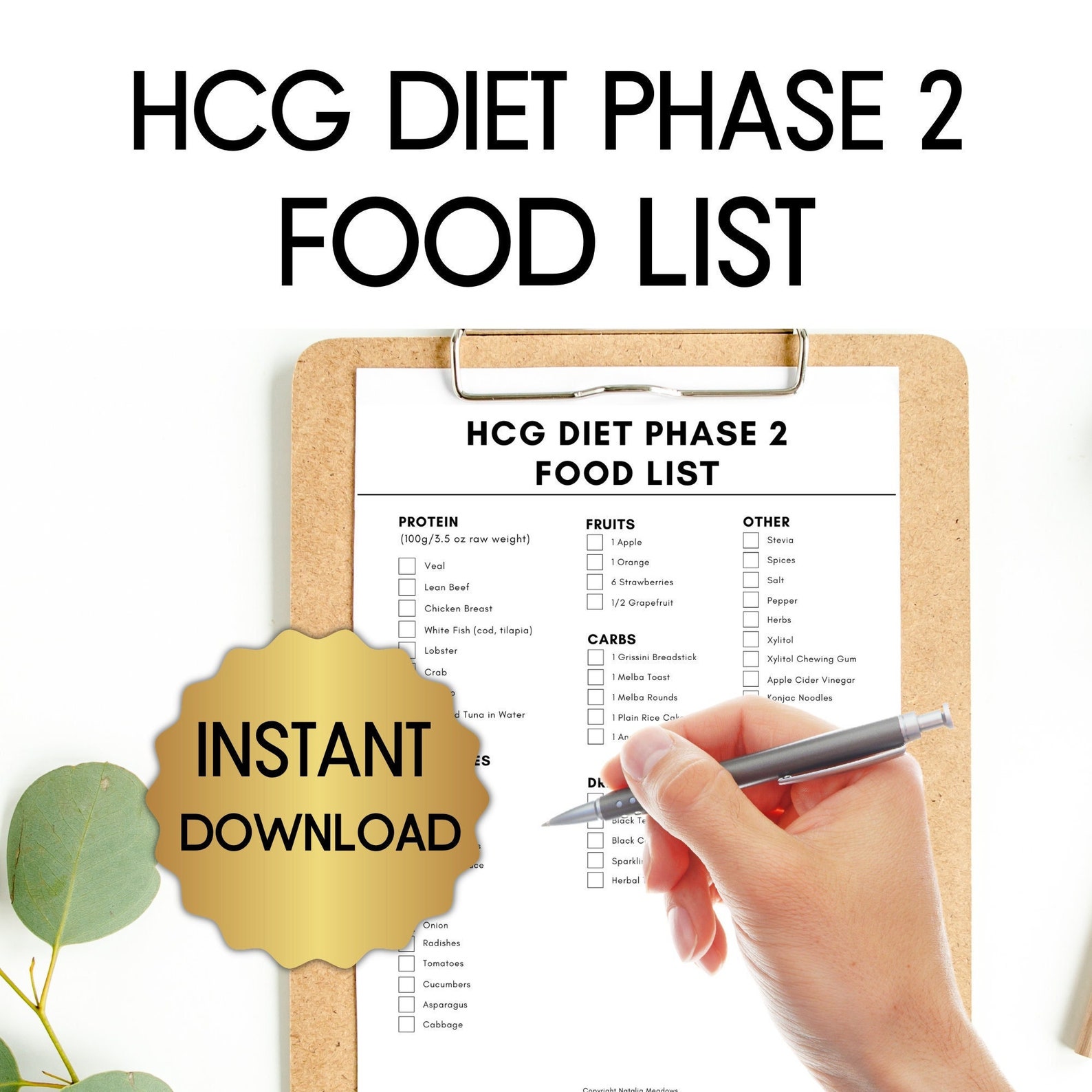 HCG Diet Phase 2 Food List, HCG Phase 2 Food List PDF, Food Tracker ...