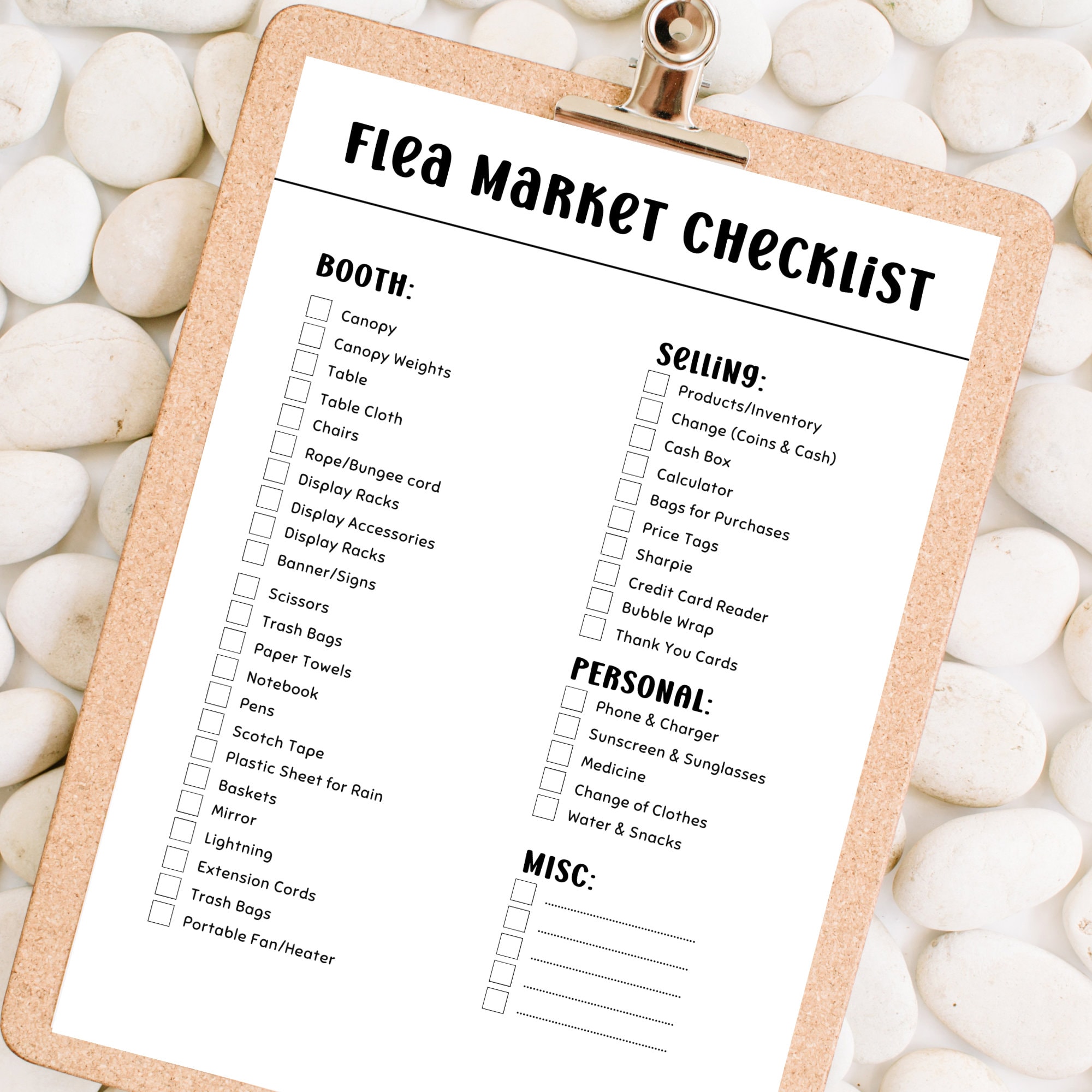 Flea Market Checklist, Printable Market Vendor Checklist, Craft Show ...