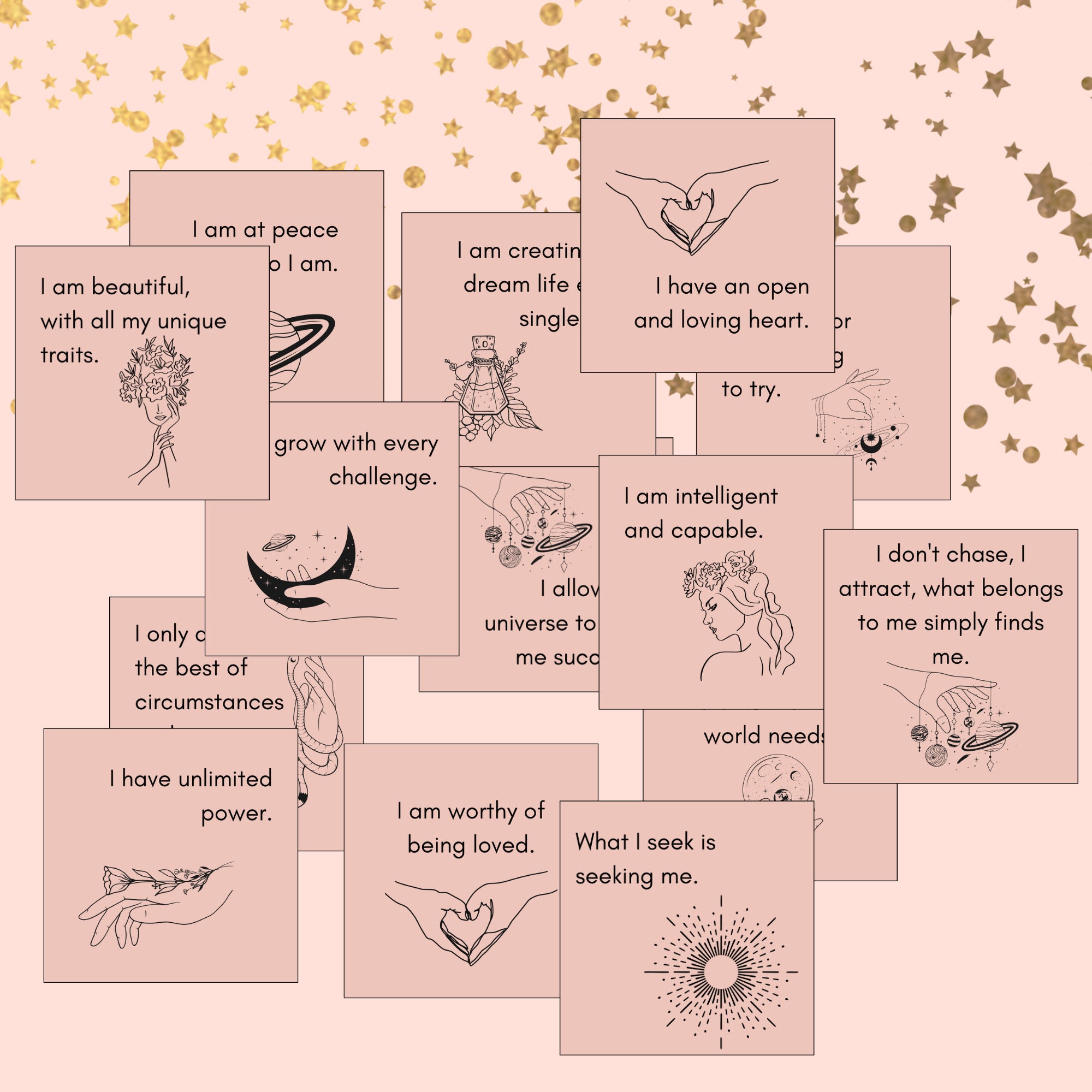 Self Worth Affirmation Cards, Printable Affirmation Cards, Set of 24 ...