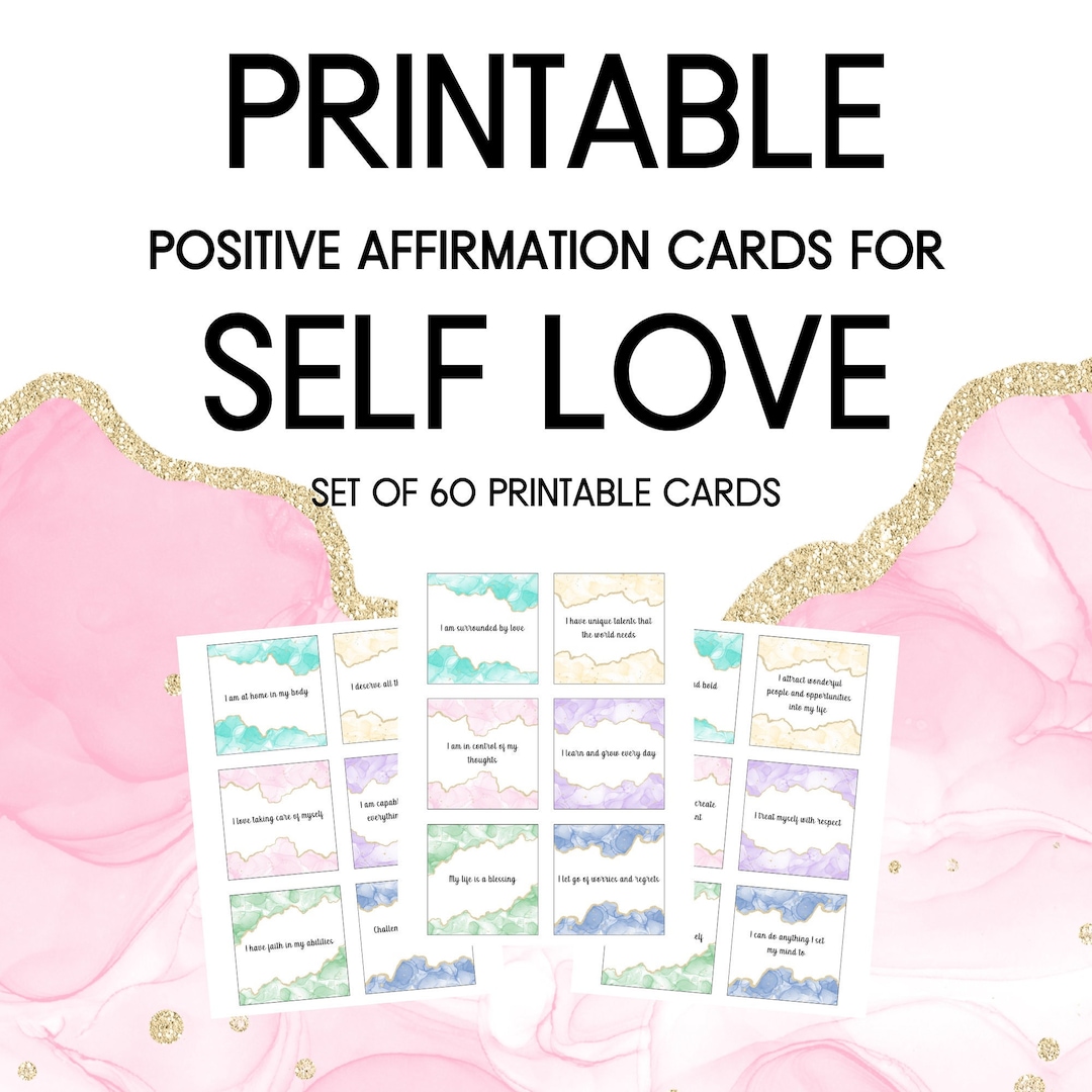 Self Love Affirmation Cards, Set of 60 Printable Positive Affirmation ...