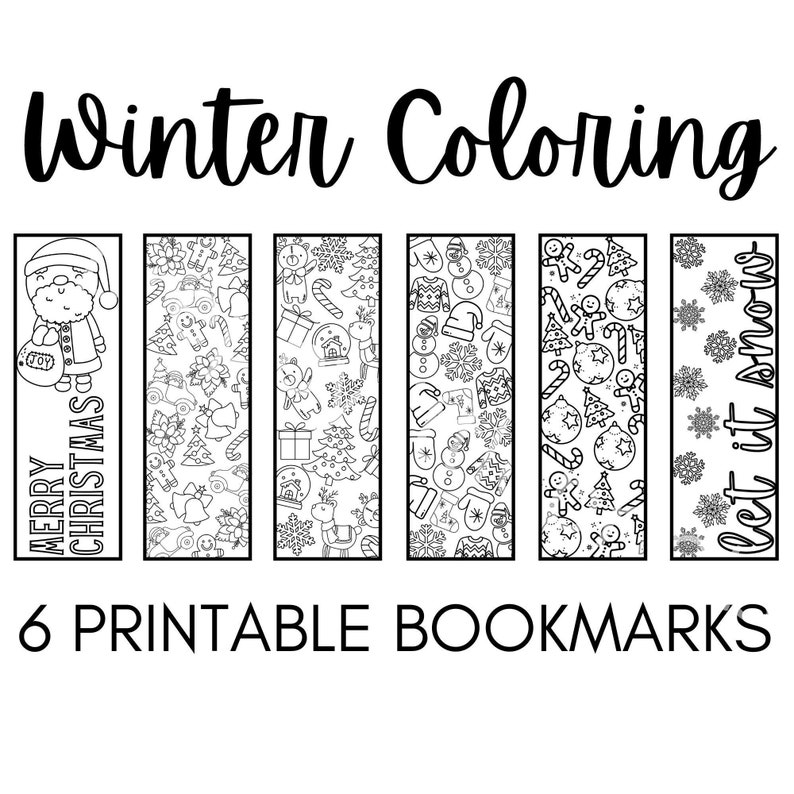 Winter Coloring Bookmarks, Set of 6, DIGITAL DOWNLOAD, Coloring ...