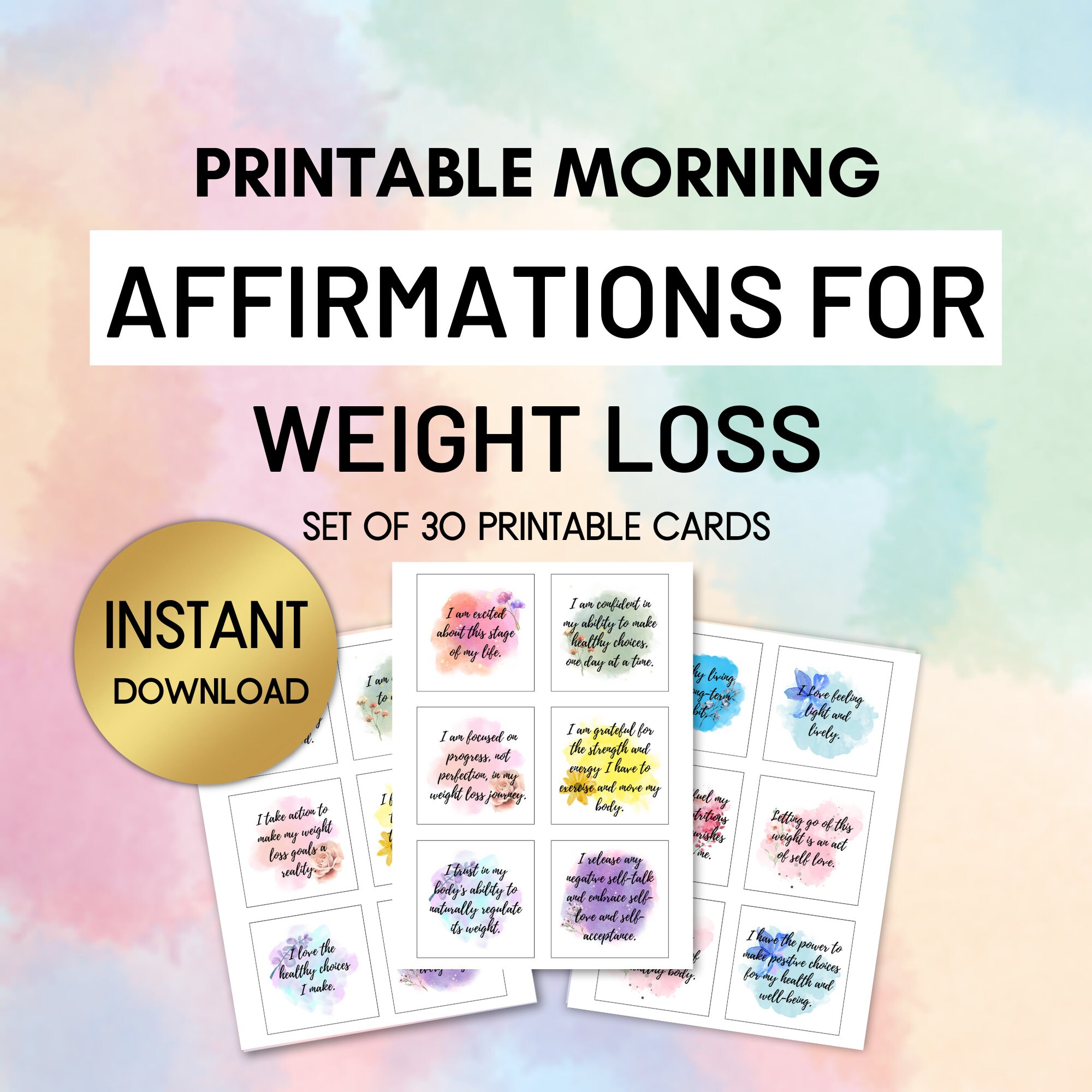 Morning Affirmations for Weight Loss Cards, Printable Positive I Am ...