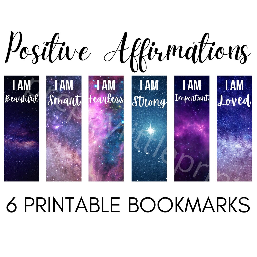 I Am Affirmations, Printable Galaxy Bookmarks Set of 6, Positive ...