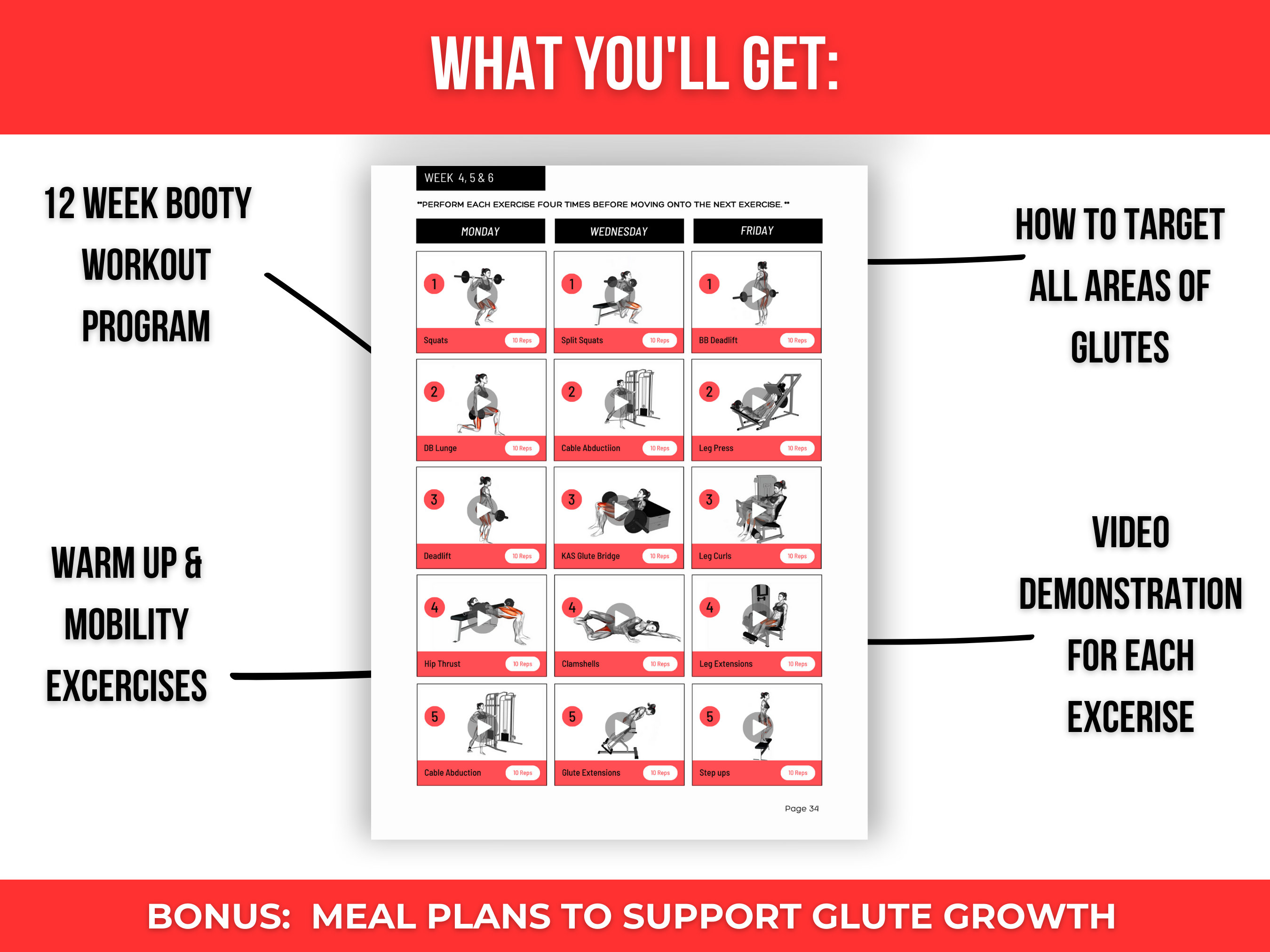 12-week Booty Workout Plan for Women, Exercise Program for Glutes - Etsy