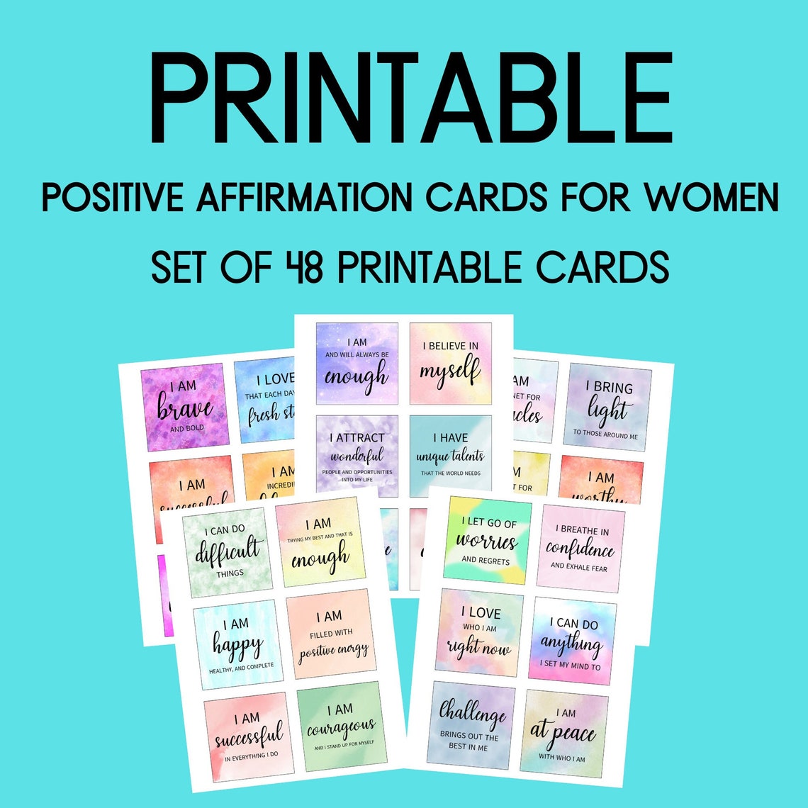 Printable Affirmation Cards for Women Self Love, Set of 48 Affirmation ...