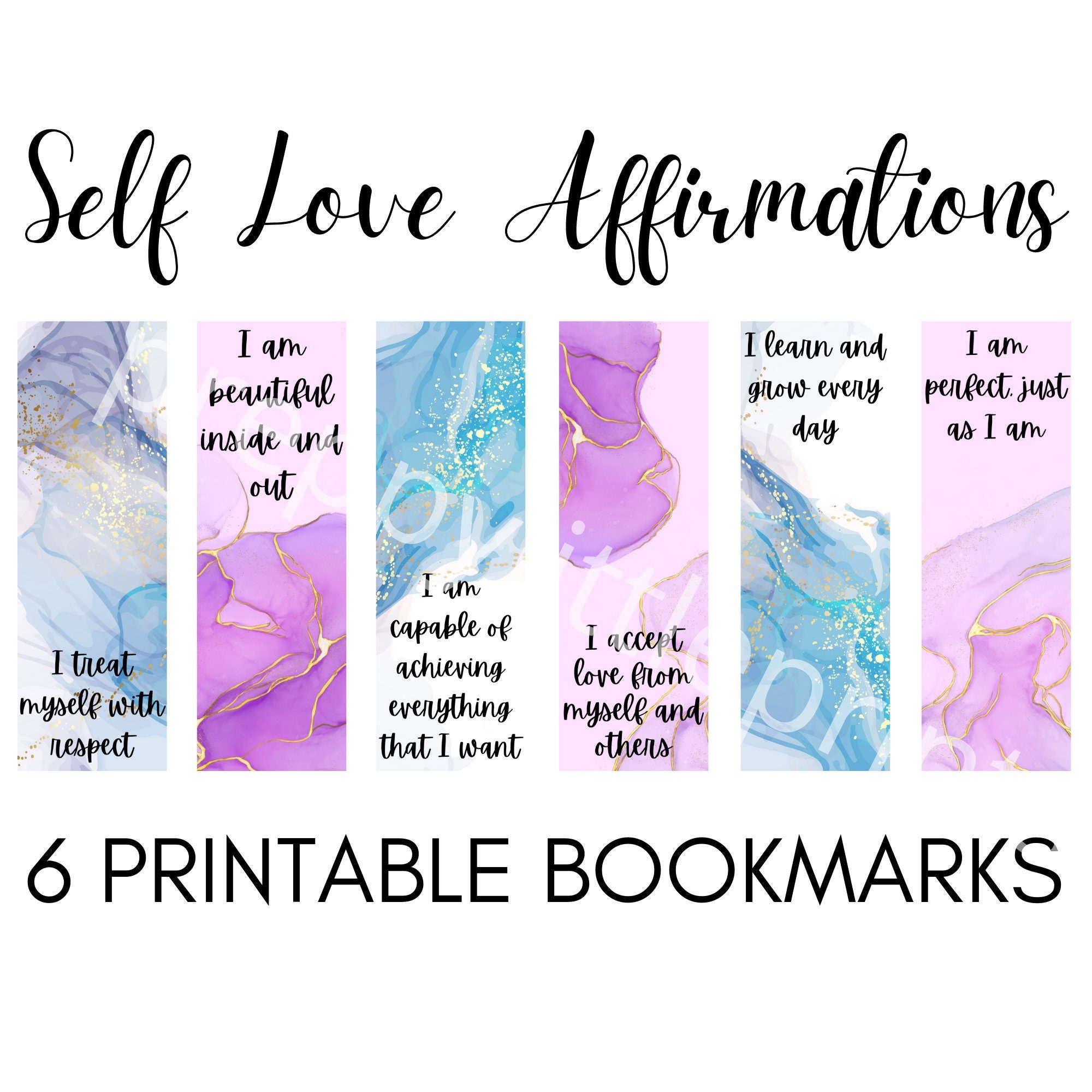 Self Love Bookmarks Printable Set of 6, DIGITAL DOWNLOAD, Affirmations ...