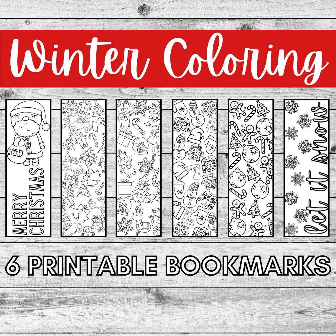 Winter Coloring Bookmarks, Set of 6, DIGITAL DOWNLOAD, Coloring ...