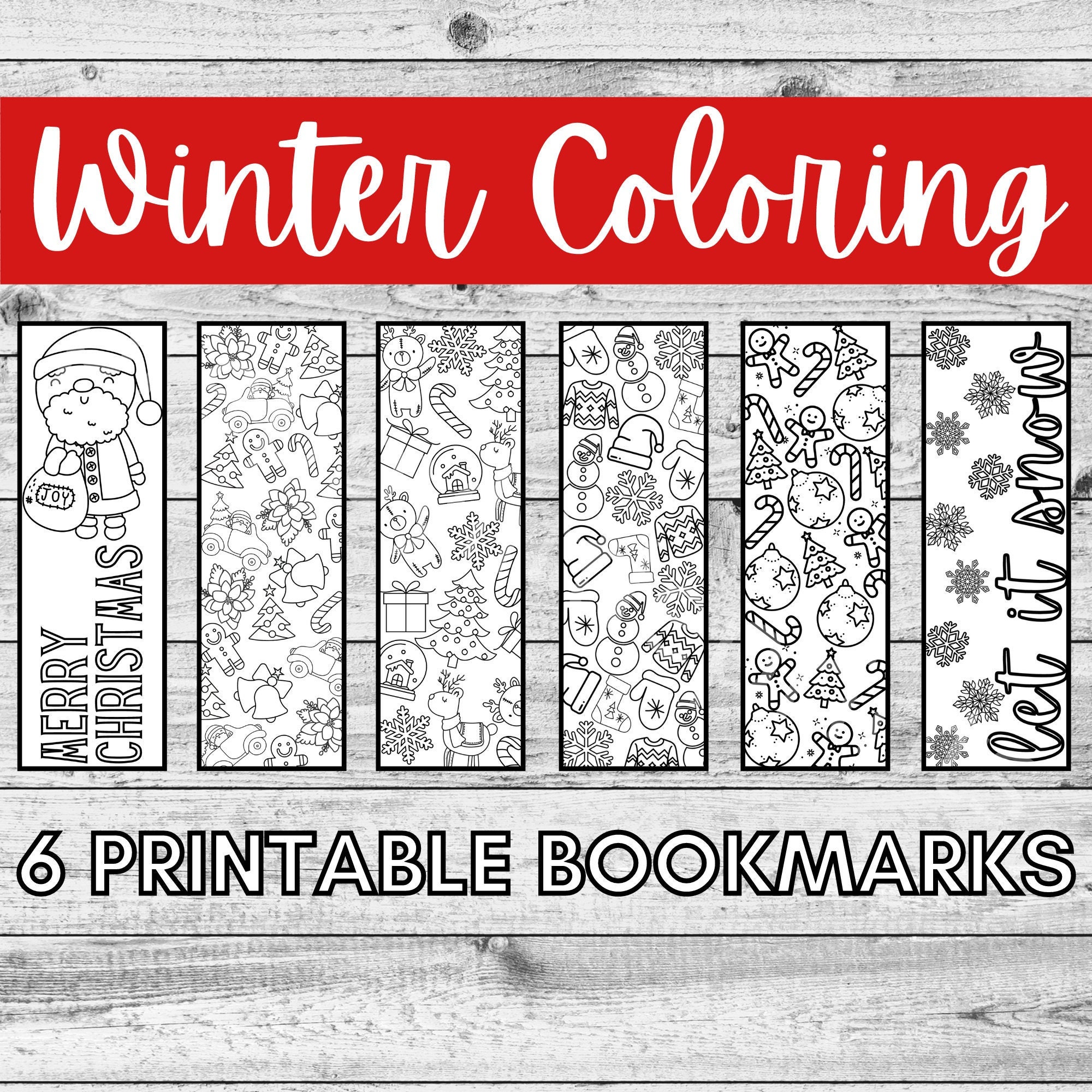 Winter Coloring Bookmarks, Set of 6, DIGITAL DOWNLOAD, Coloring ...