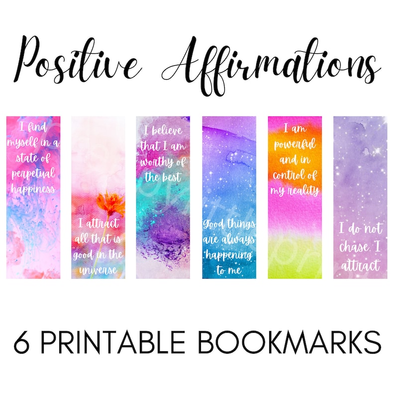 Positive Affirmation Bookmarks, Watercolor Bookmark Set of 6, DIGITAL ...