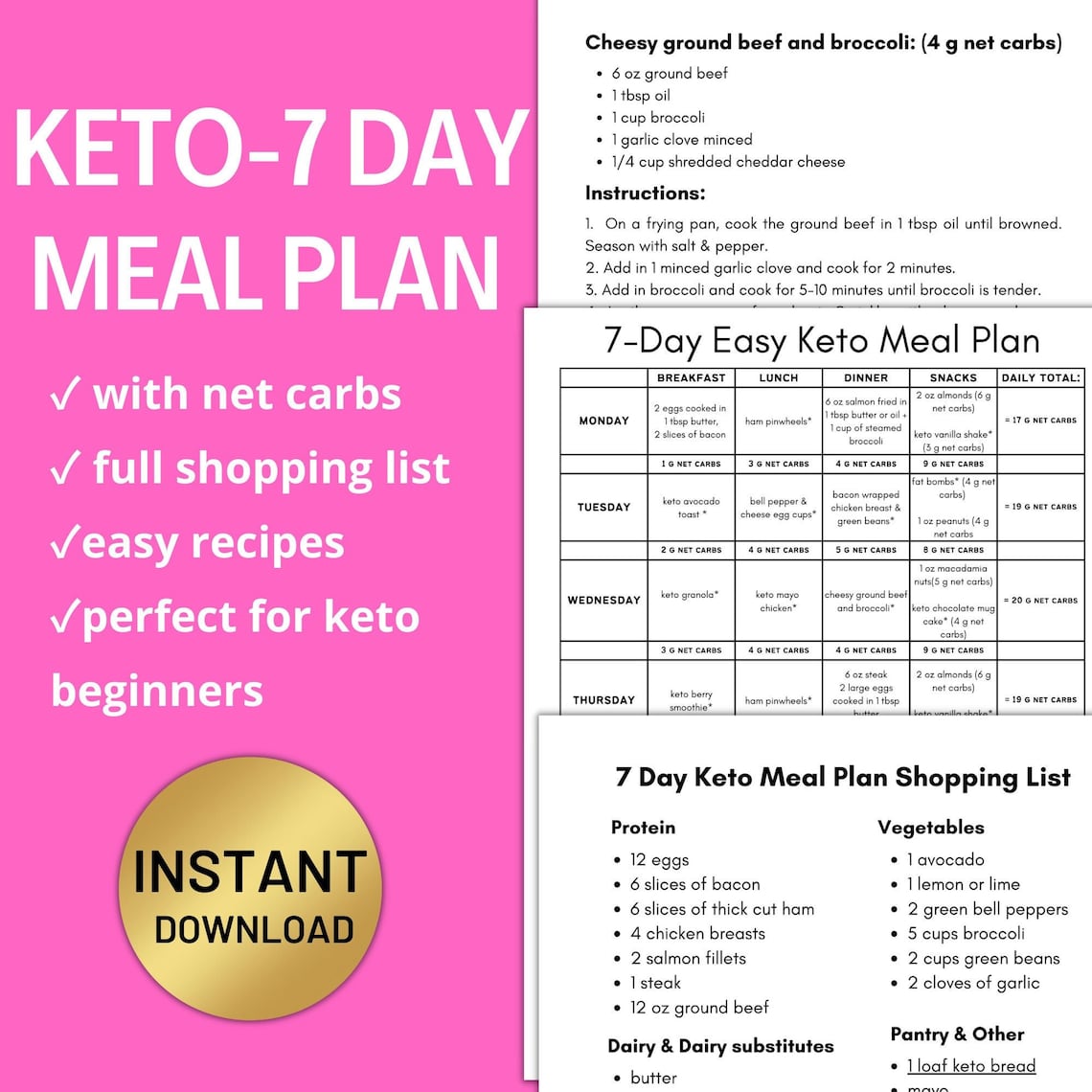 Super Easy 7 Day Keto Meal Plan Keto Diet Meal Plan Pdf Etsy Australia