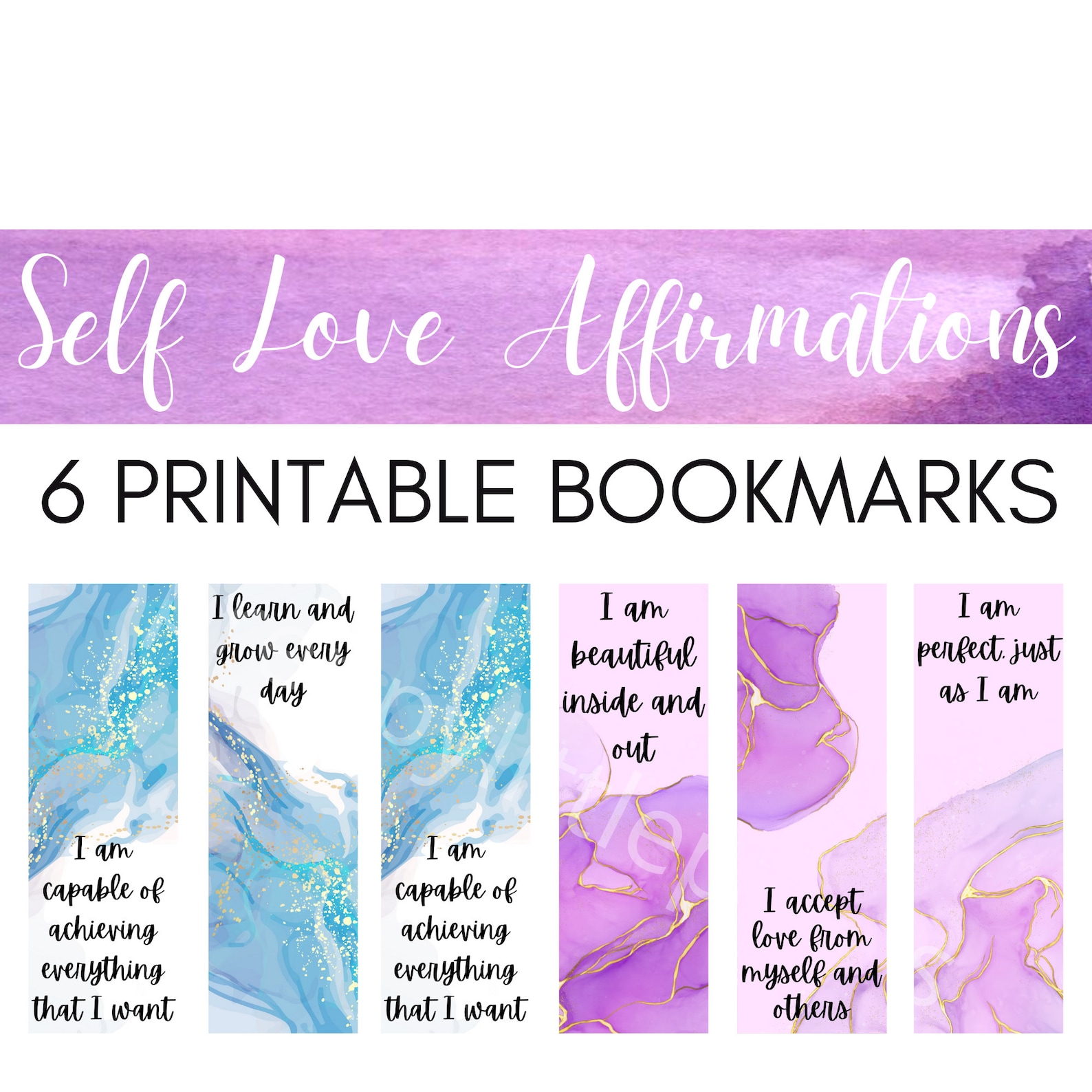 Self Love Bookmarks Printable Set of 6, DIGITAL DOWNLOAD, Affirmations ...