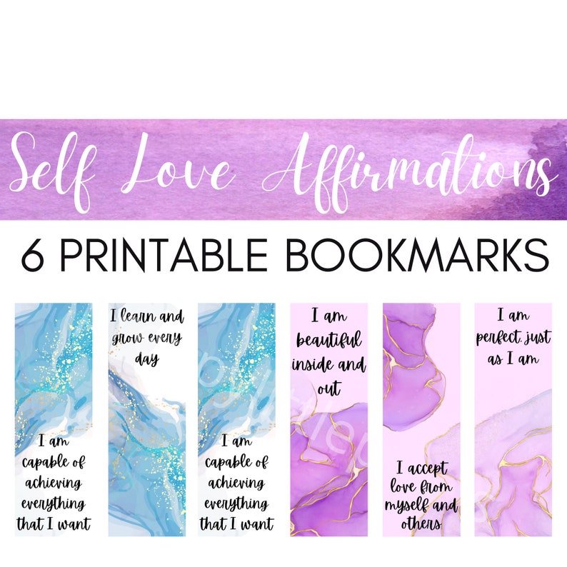 Self Love Bookmarks Printable Set of 6, DIGITAL DOWNLOAD, Affirmations ...