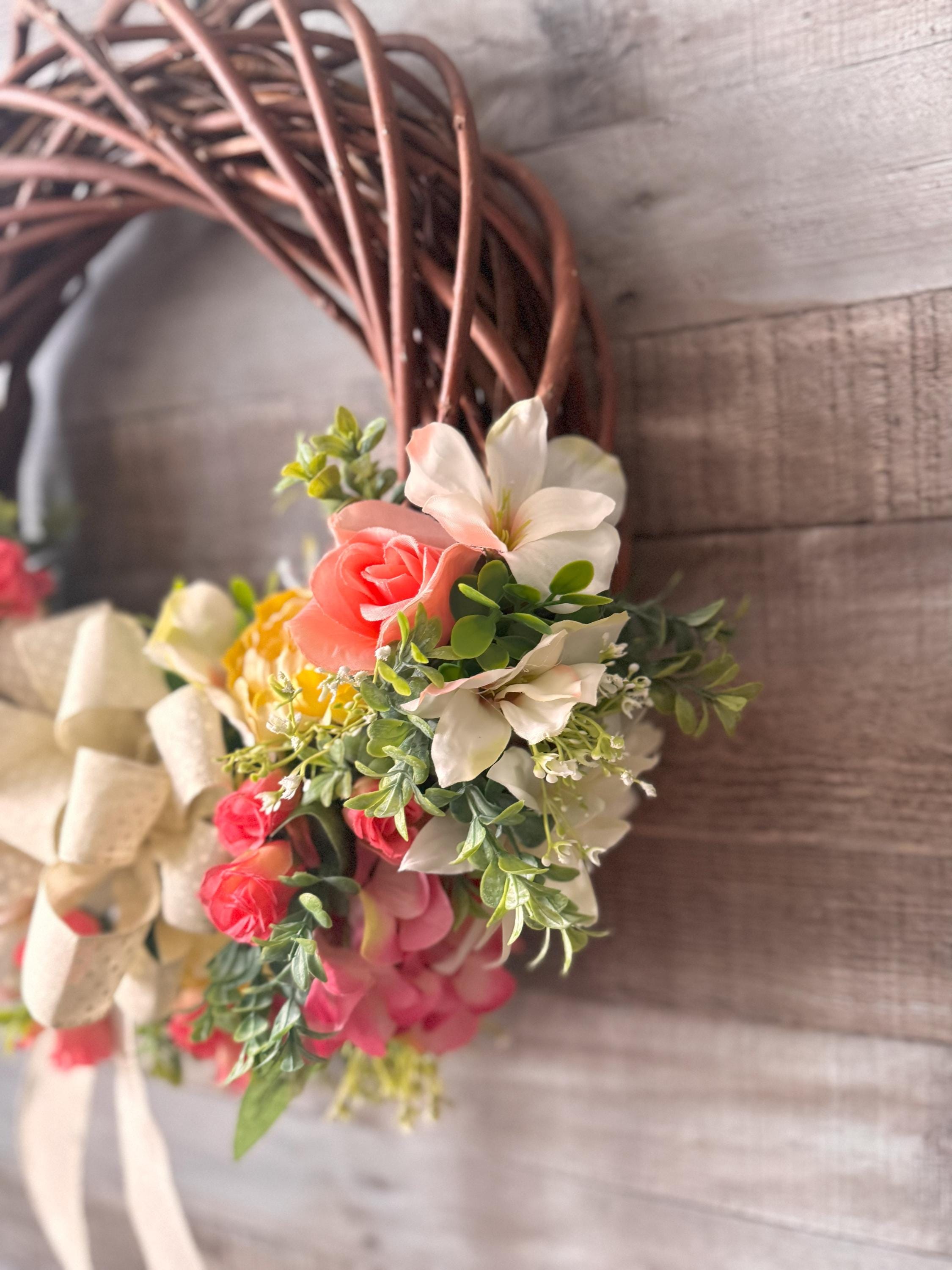 Spring Summer Willow Wreath Front Door Decor Peonies Roses Greenery - Etsy