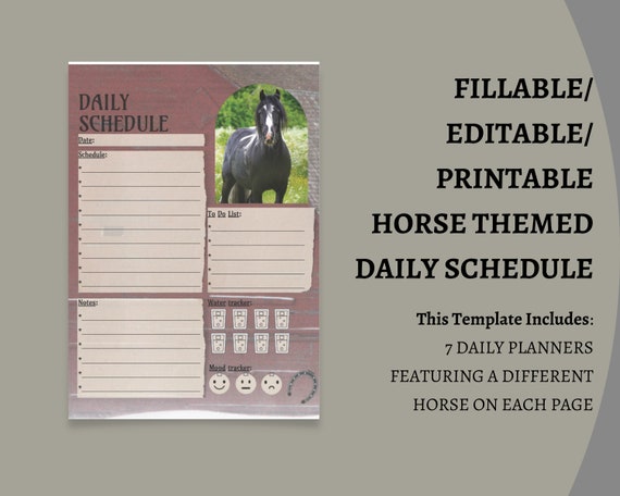 FILLABLE/EDITABLE Horse Themed Daily Schedule Horse Themed - Etsy