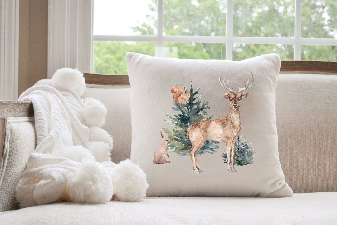 Deer Pillow, Deer Pillow Cover, Winter Pillow, Winter Decor, Winter ...