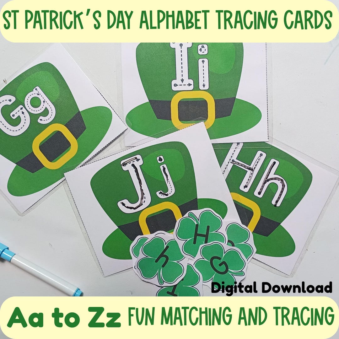 St Patrick's Day Alphabet Tracing Cards,montessori Activity, Preschool ...