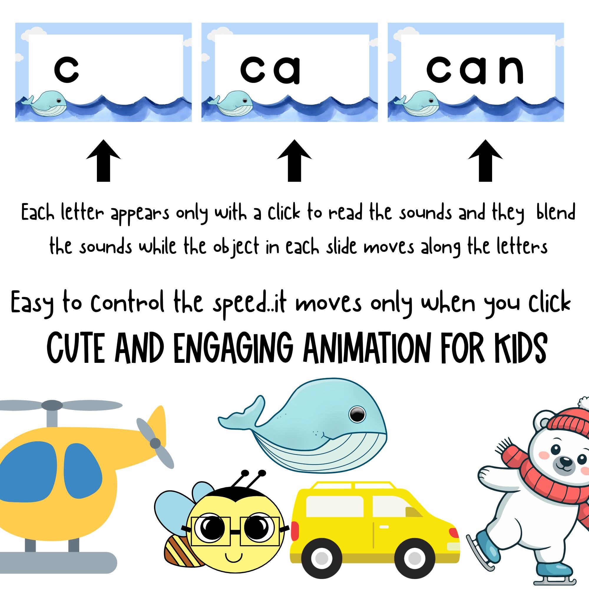 Preschool CVC Phonics Blending Slides Animated Editable Template ...