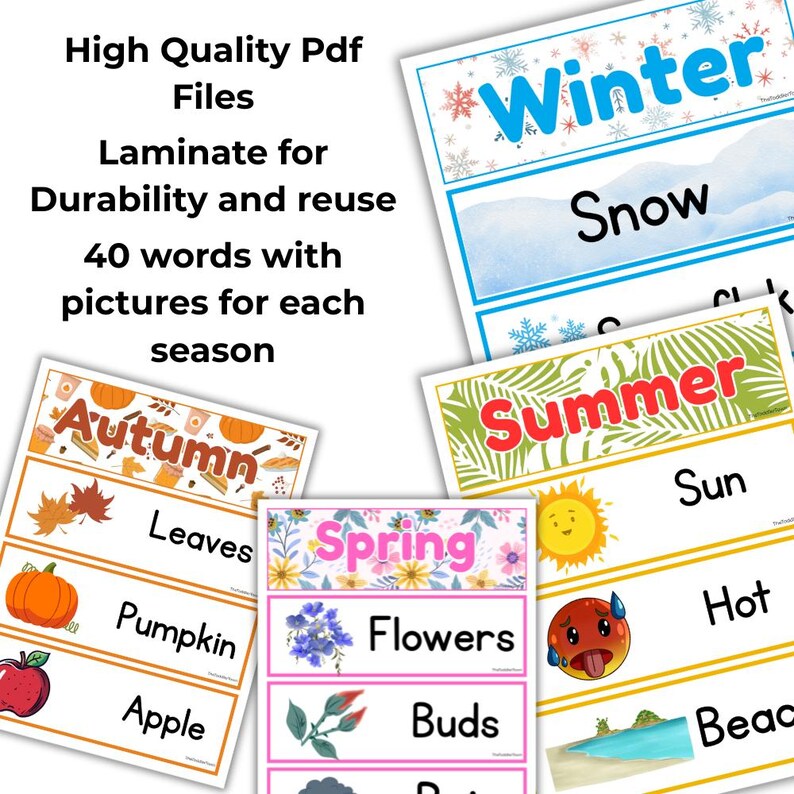 Seasons Word Wall Cards for Reading and Writing Center, Vocabulary ...