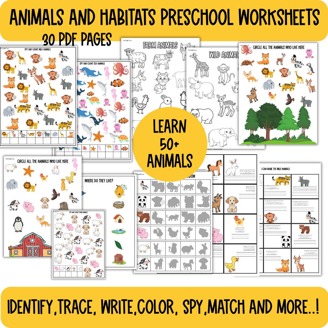 Animals Preschool Learning Worksheets, Animals and Habitats Activity ...